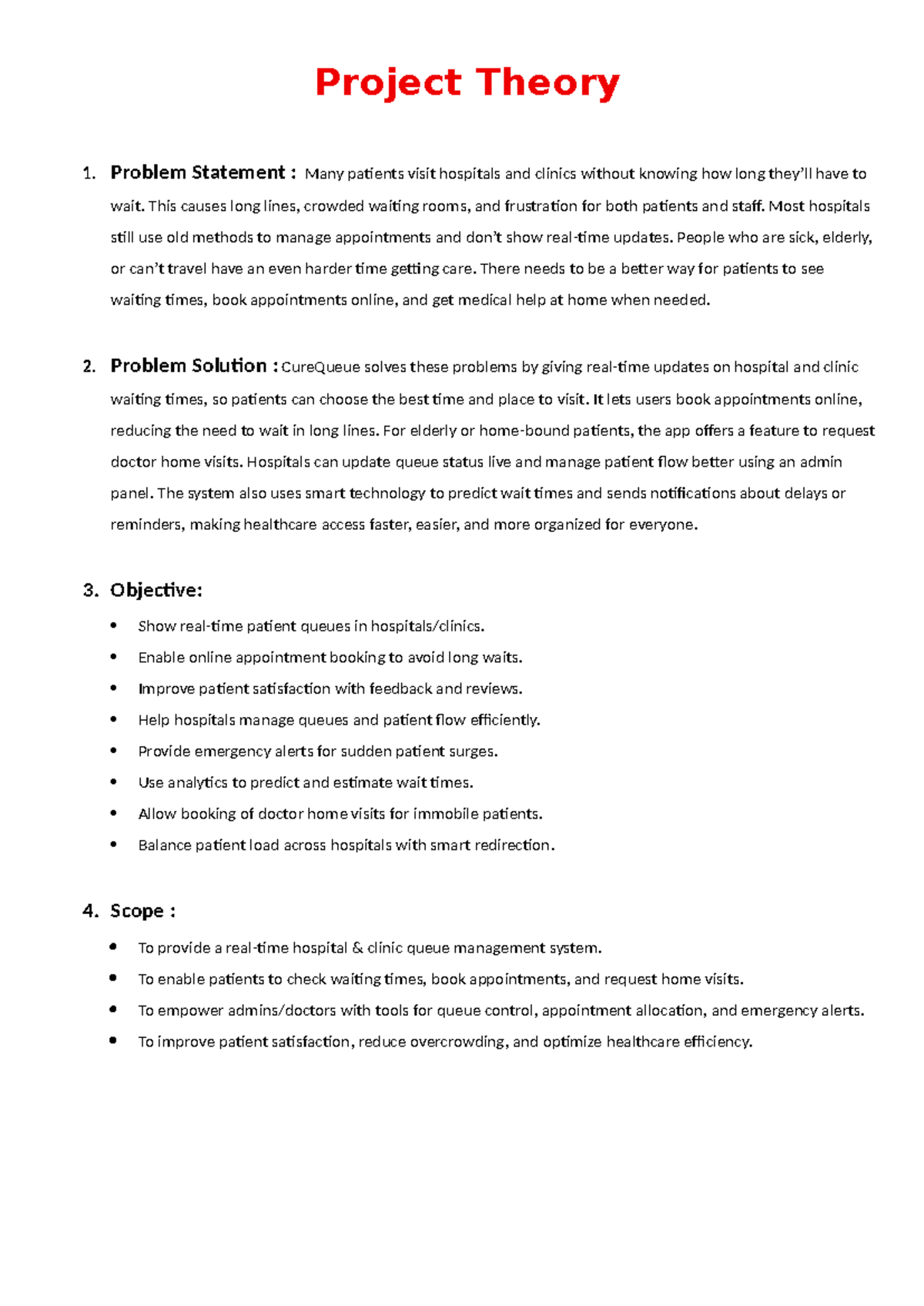 CureQueue Project Theory: Enhancing Patient Experience & Efficiency ...