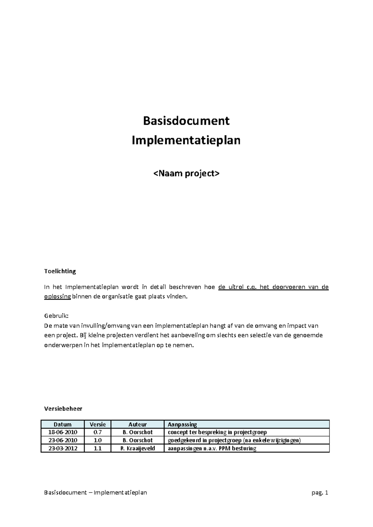 Implementatieplan voor Project - Basisdocument April 2012 - Studeersnel