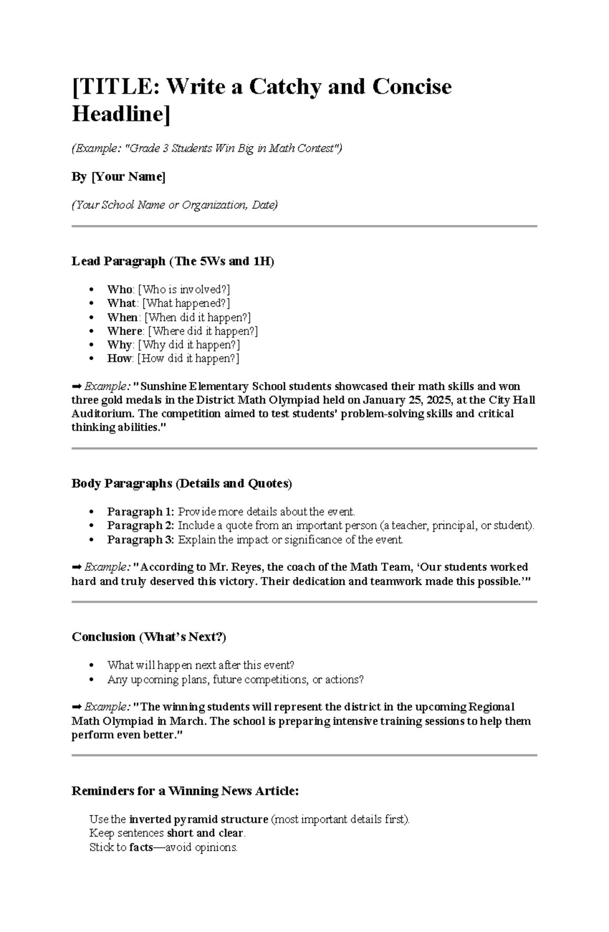 Final template - [TITLE: Write a Catchy and Concise Headline] (Example ...