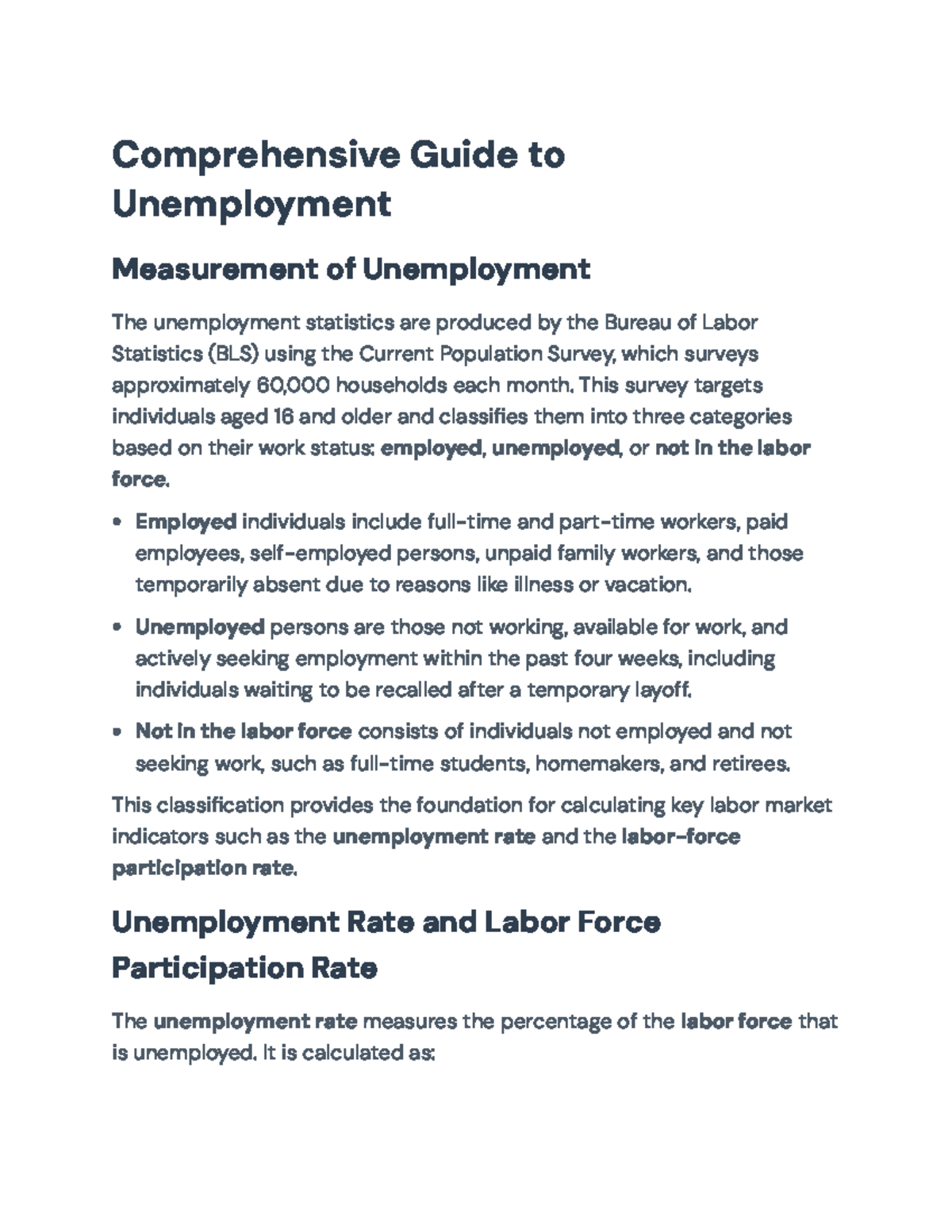 Comprehensive Overview of Unemployment Metrics and Policies (ECO 101 ...