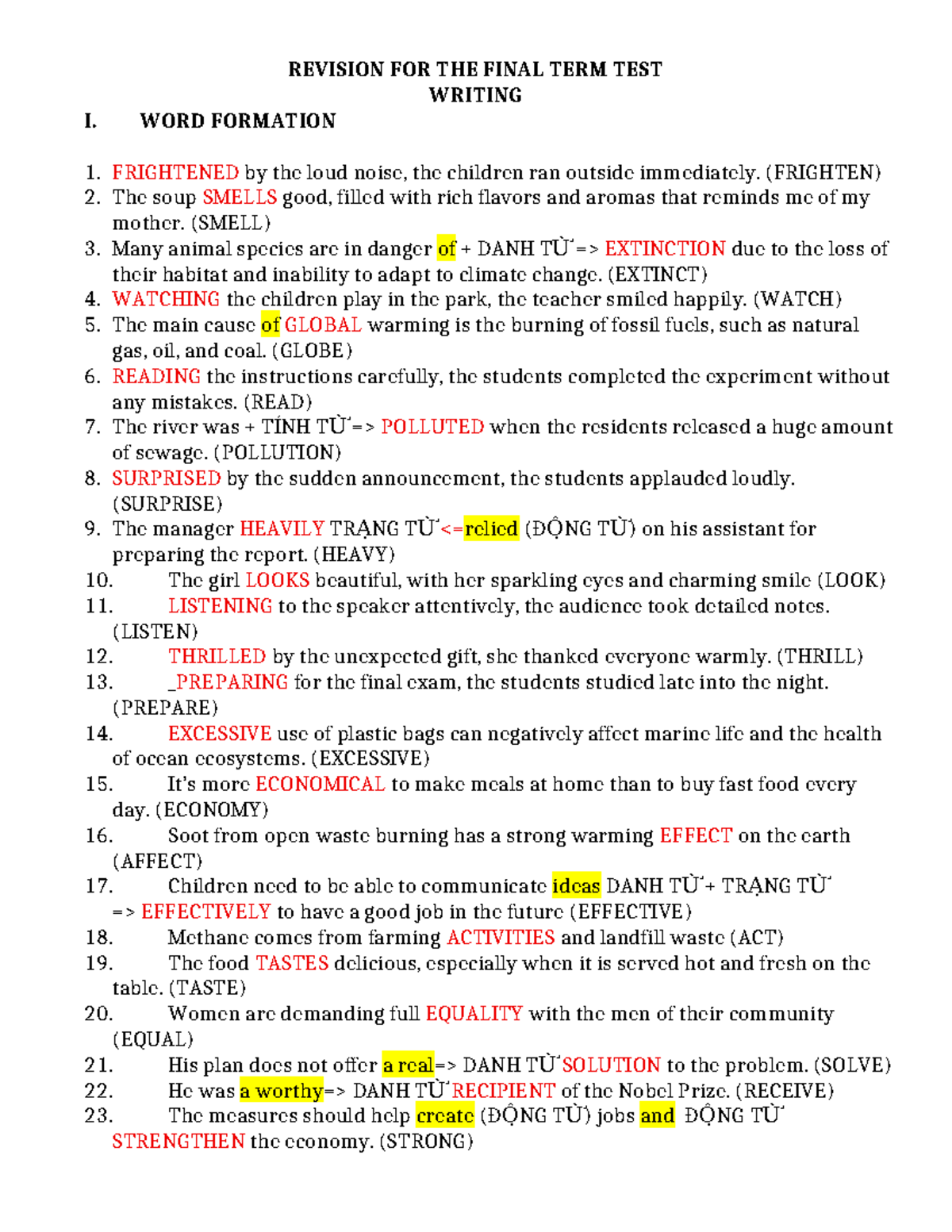 G11 - Revision for Final Exam: Sentence Rewriting in English - Studocu
