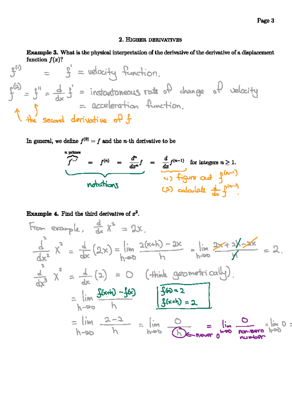 MATH 1013 Higher Derivatives: Physical Interpretations and Examples ...