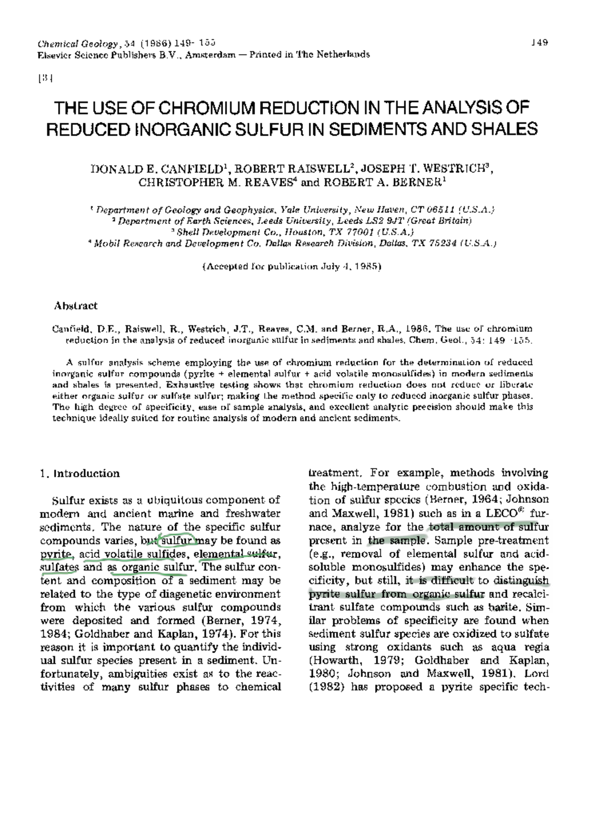 CRS[44] The Use of Chromium Reduction for Analyzing Inorganic Sulfur in ...