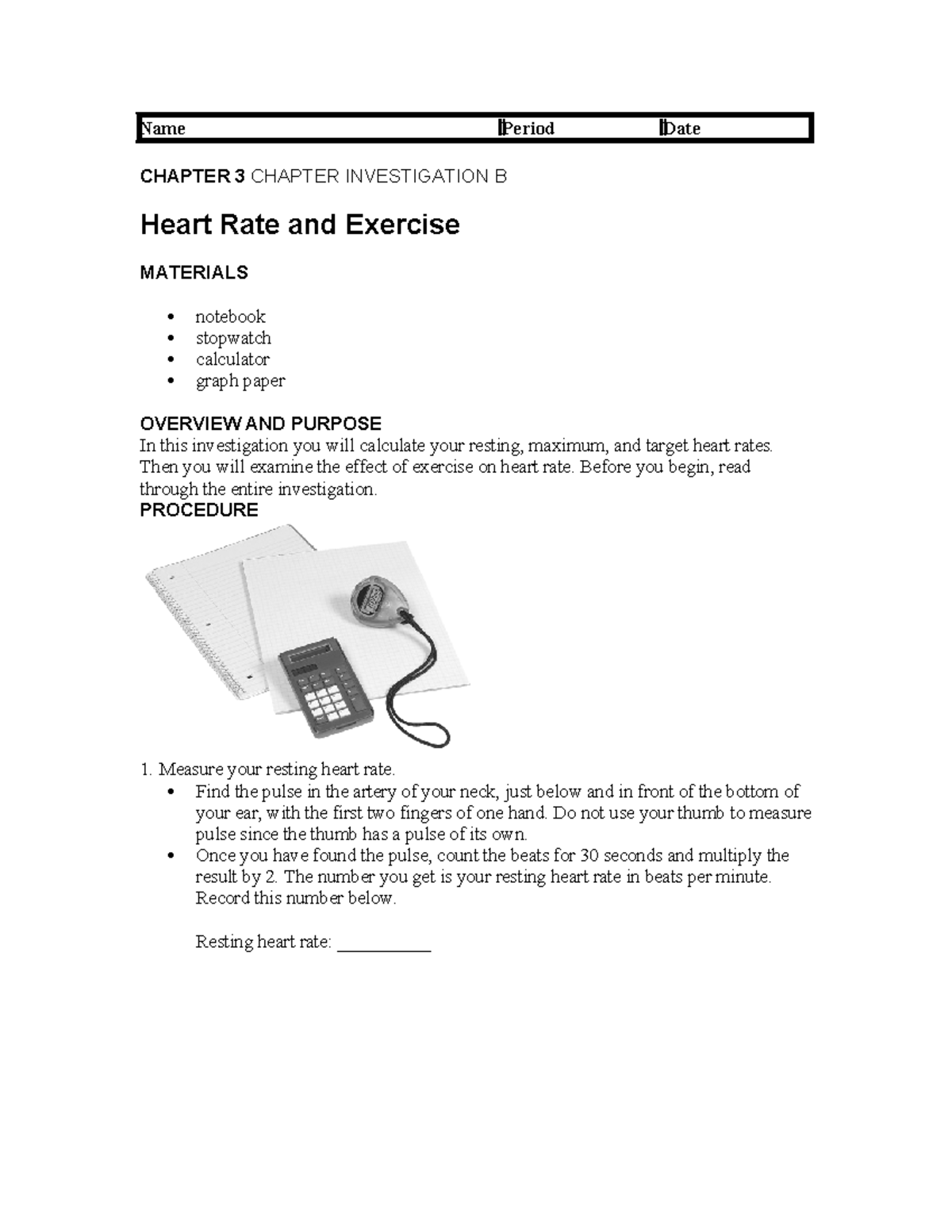 Heart Rate and Exercise Investigation B: Understanding Impact of ...