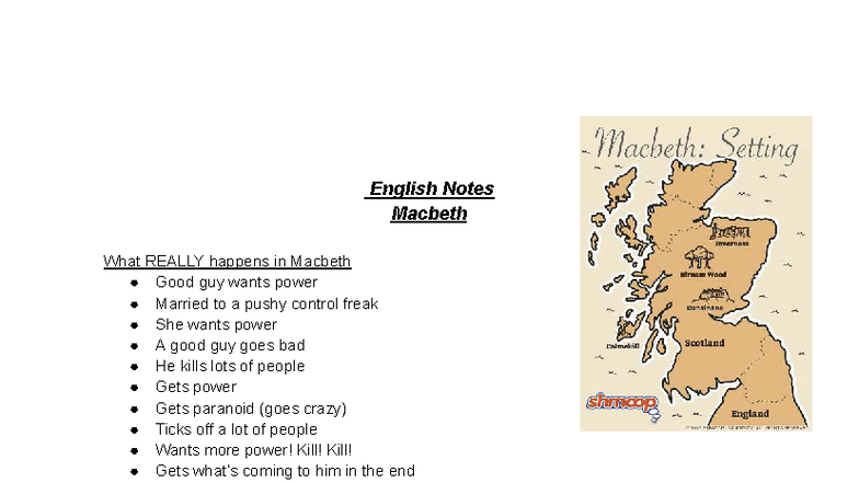 English Notes: Macbeth - Key Themes and Scene Summaries - Studocu