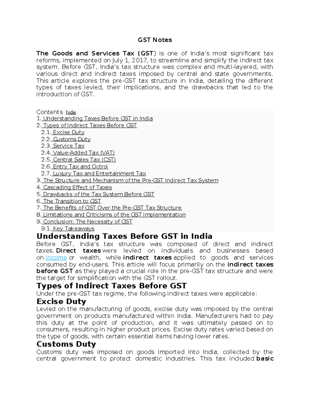 GST Notes: Understanding the Goods and Services Tax (GST) System - Studocu
