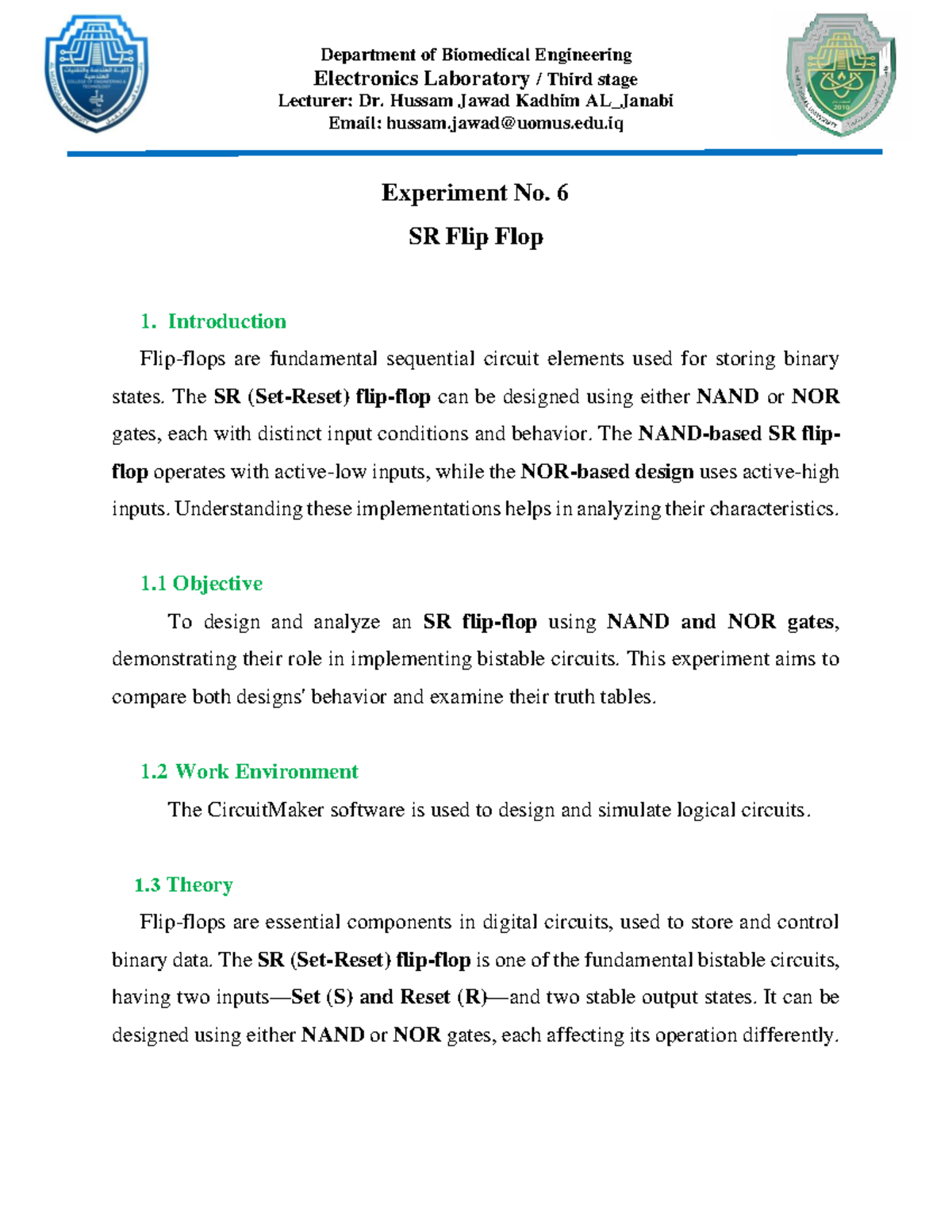 MUCLecture 2025: SR Flip Flop Design & Analysis in Electronics Lab ...