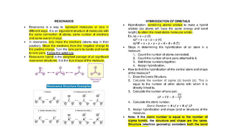 G9 GENCHEM2 3rd Grading Resonance & Hybridization Review Notes - Studocu