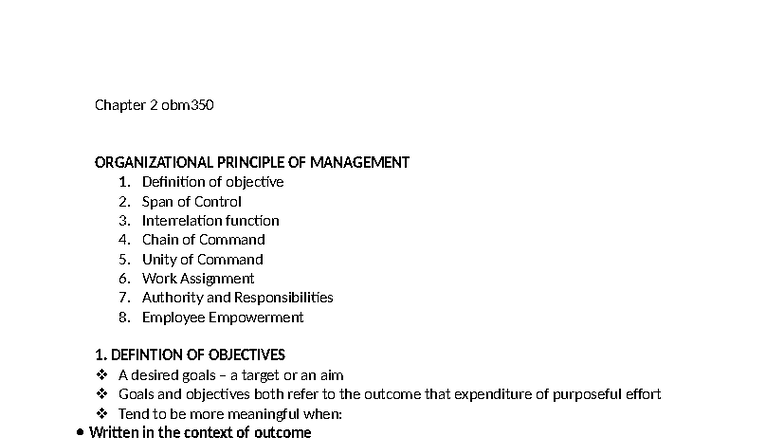 Chapter 2 obm350 - notes - Chapter 2 obm ORGANIZATIONAL PRINCIPLE OF ...
