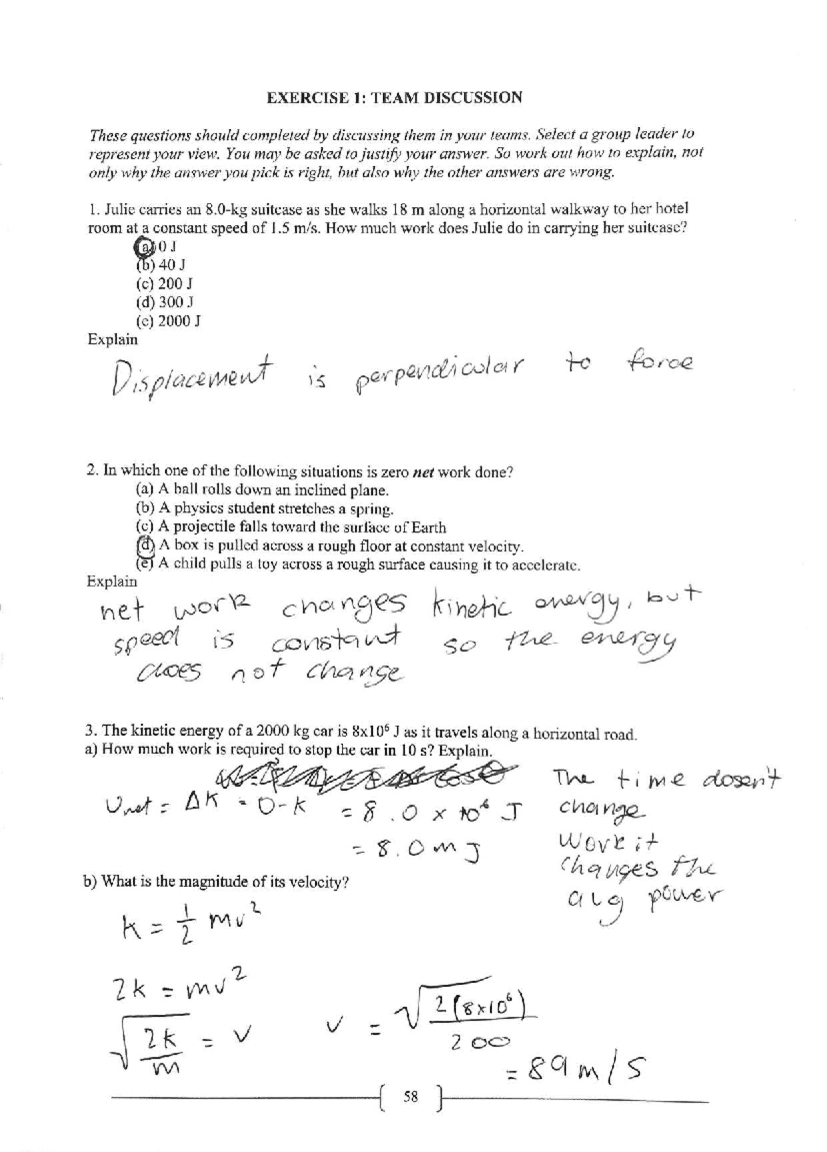 PHYS1205 Week 5 Tutorial: Team Discussion & Exercises on Work and Friction - Studocu