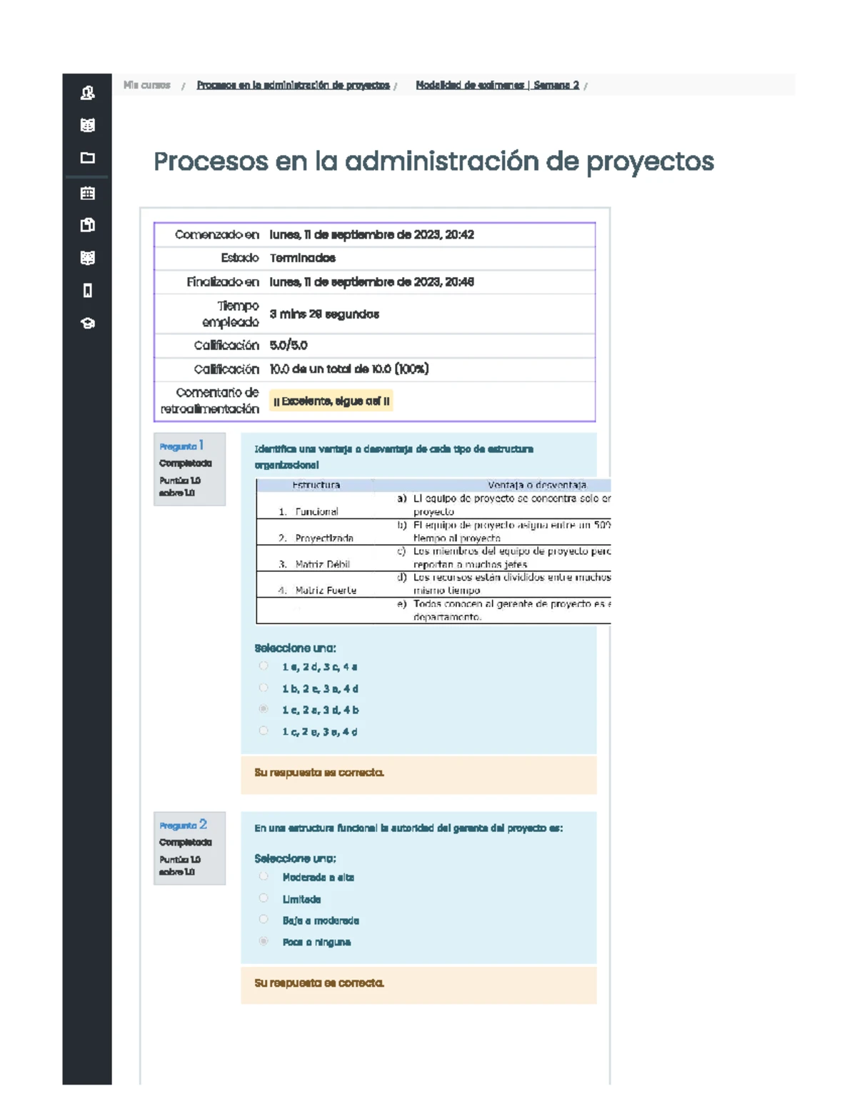 Examen segundo parcial (Segunda vuelta) Procesos en la administración de proyectos - 16/10/23 ...