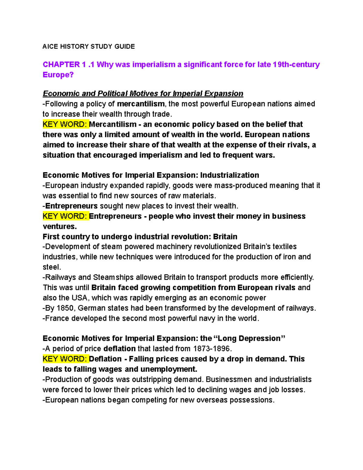 AICE History Study Guide: The Impact of 19th Century Imperialism - Studocu