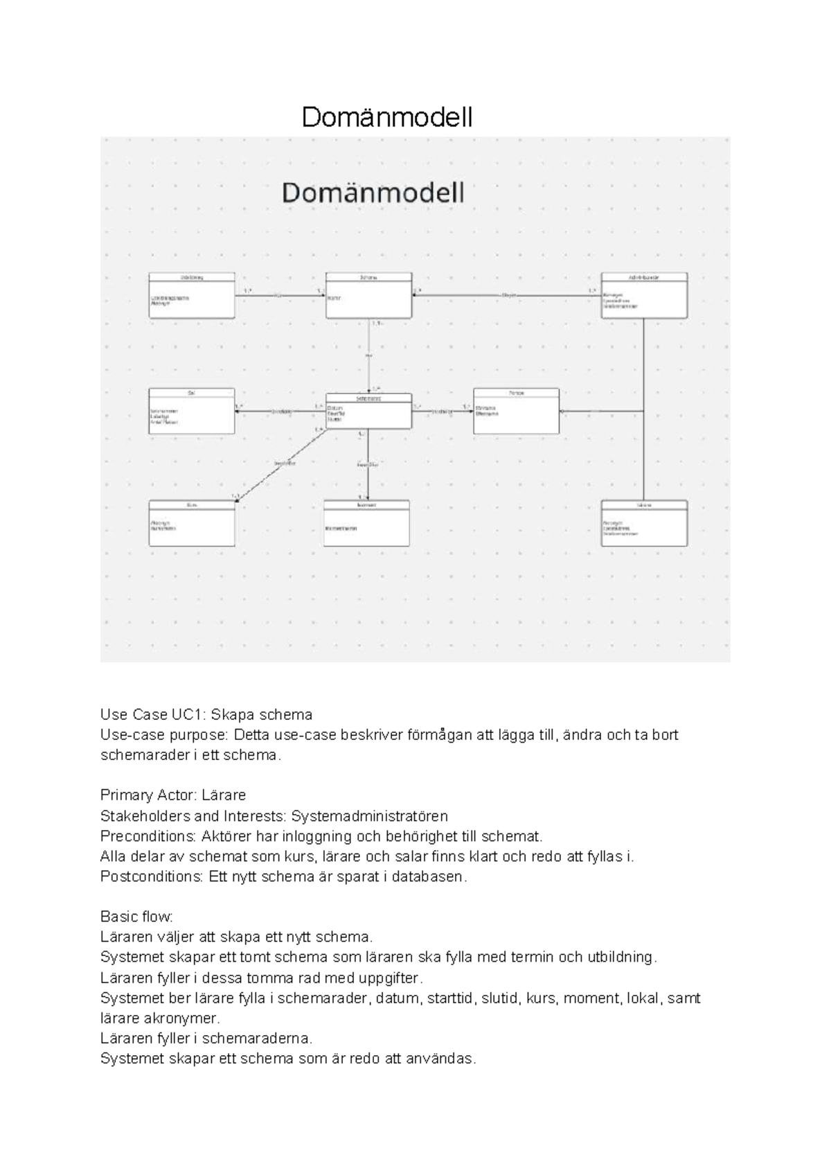 Lab 1 UML: Domänmodell och Use Case UC1 - Skapa Schema - Studocu
