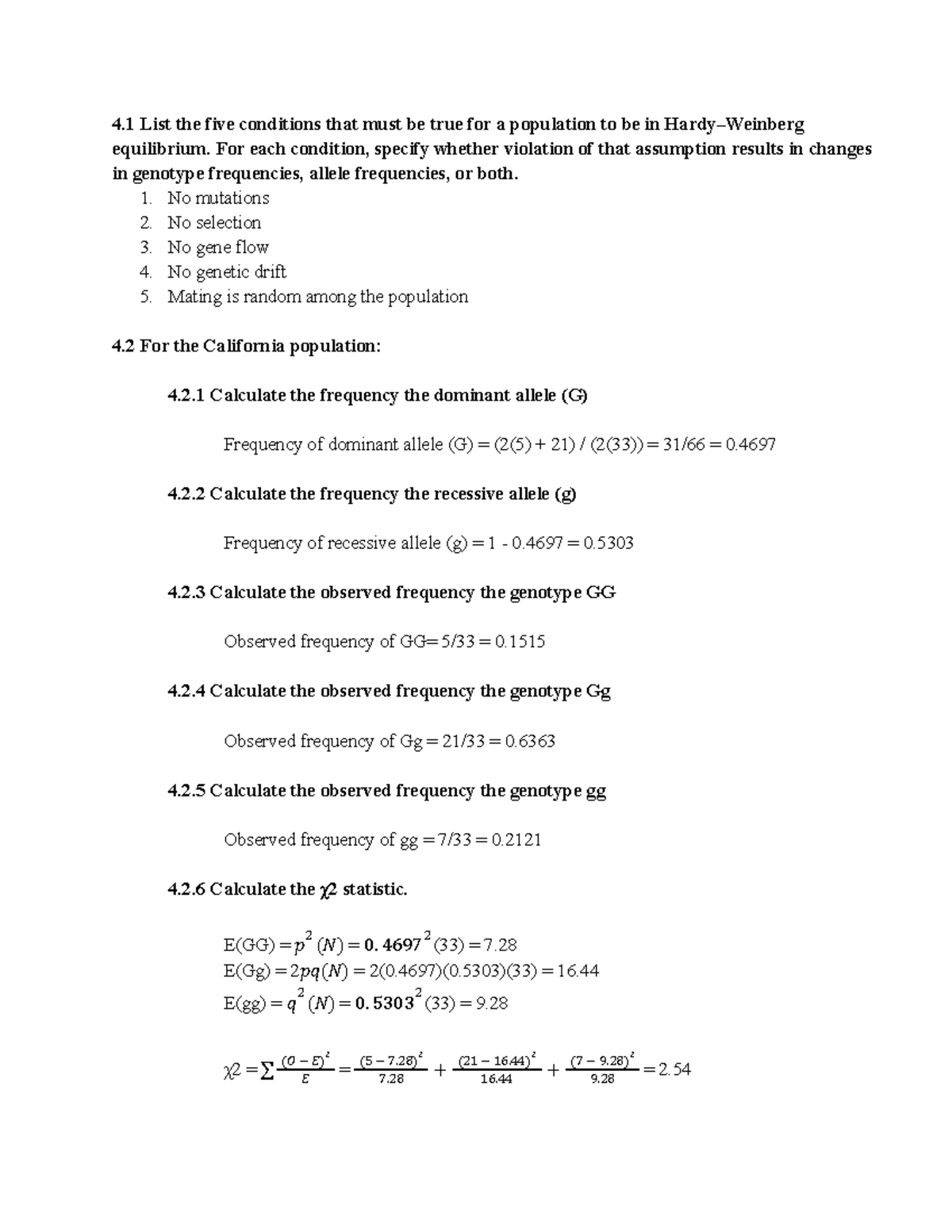 HW 2 Evolution: Population Equilibrium & Allele Frequencies Analysis ...