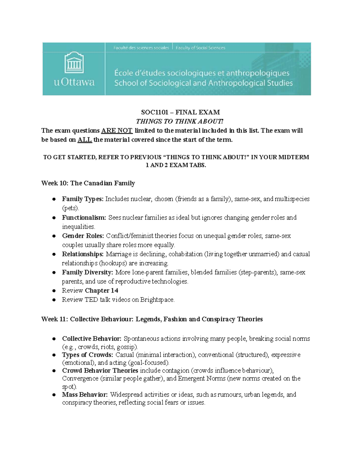 SOC1101 – Final Exam Study Guide: Key Concepts to Remember - Studocu