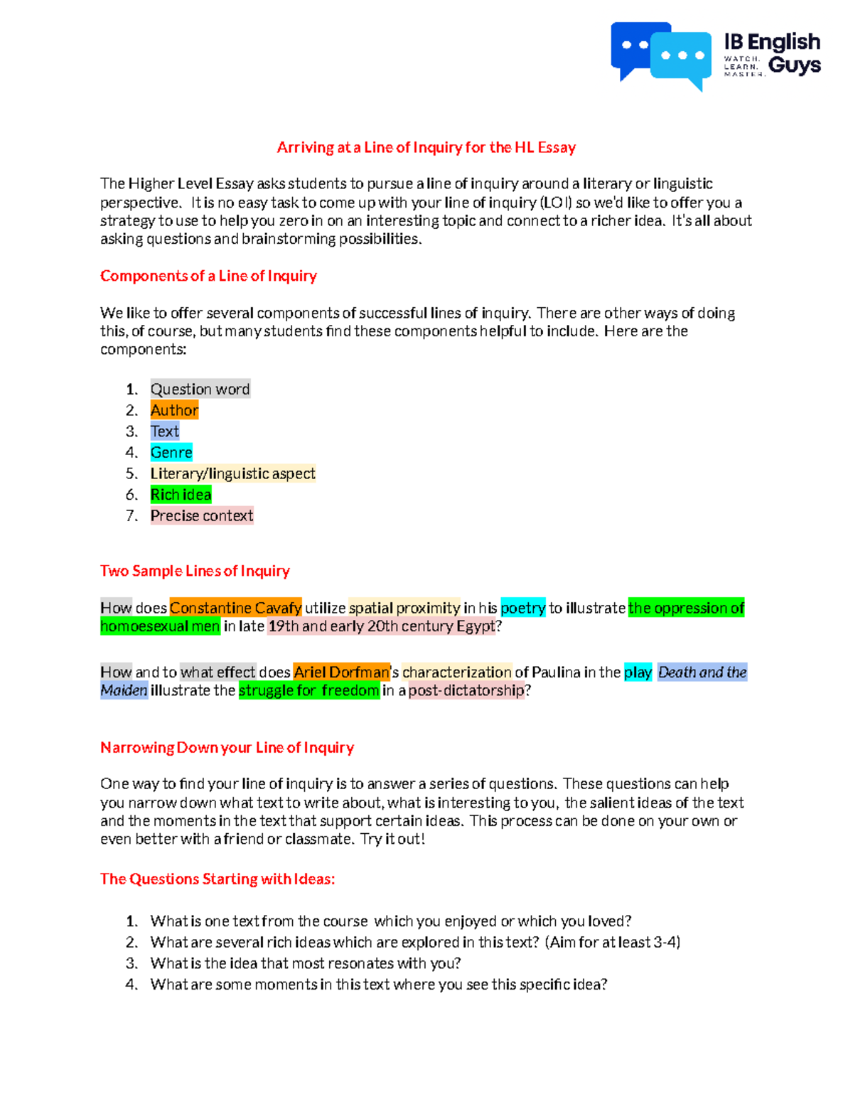 59 - Arriving at a Line of Inquiry for the HL Essay - Arriving at a ...