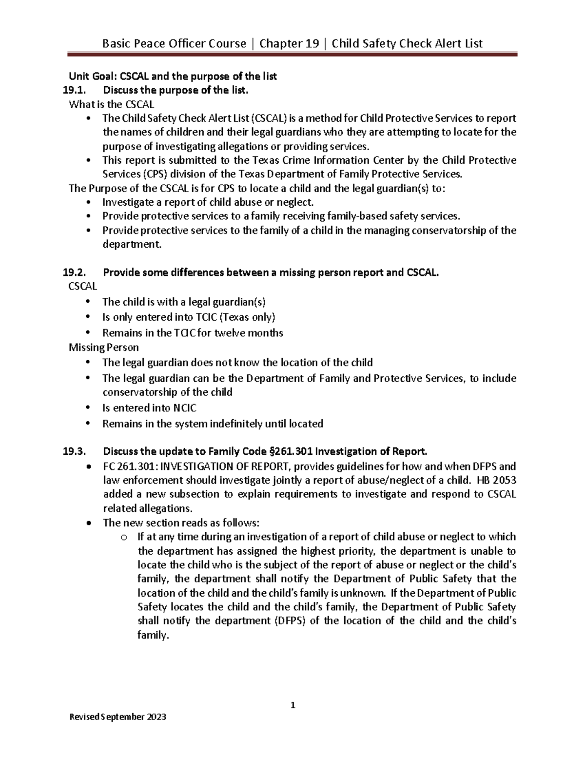 Basic Peace Officer Course: Chapter 19 - CSCAL Overview and Procedures ...
