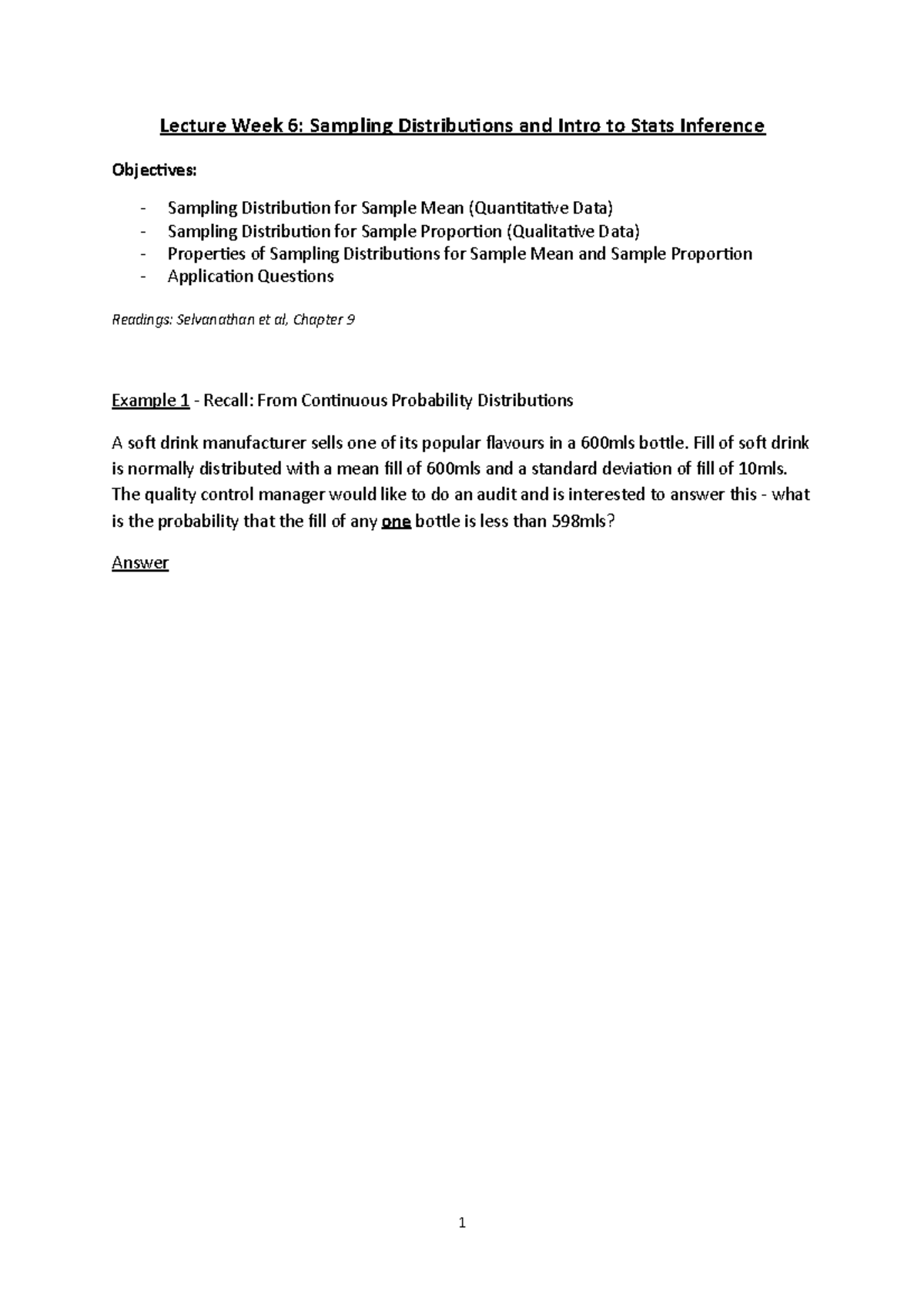 Week 6 Lecture Sampling Distributions And Stats Inference Lecture Week 6 Sampling