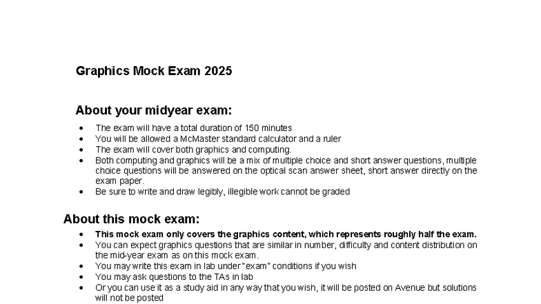 Graphics Mock Exam 2025 - ENGINEER1P13B Midyear Review - Studocu
