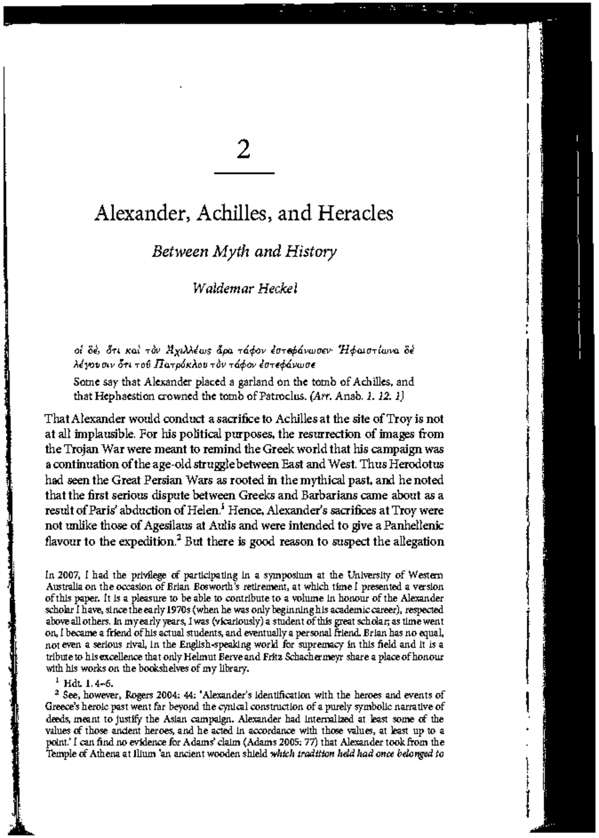 Alexander, Achilles, and Heracles: A Study of Myth and History - Studocu