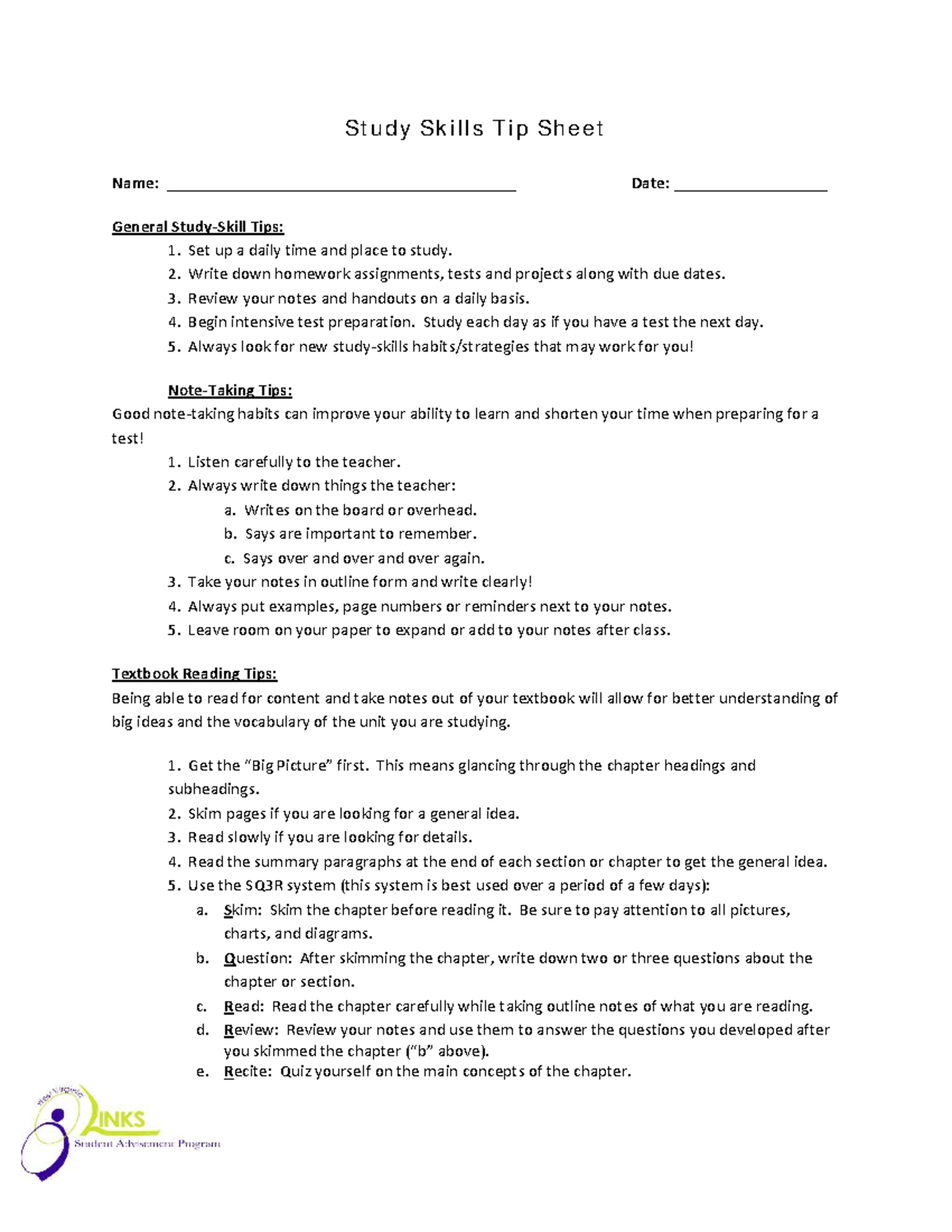 Study Skills Tips Sheet: Effective Strategies for Success - Studocu