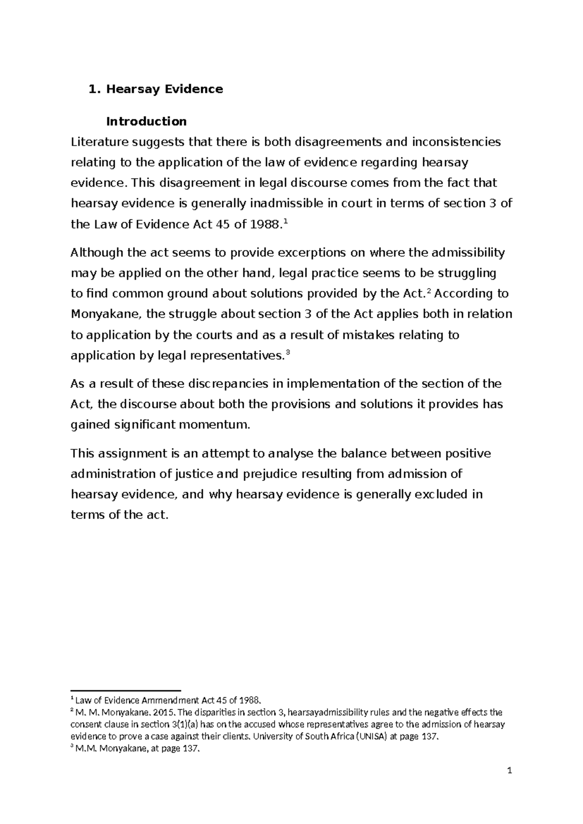 Analysis of Hearsay Evidence under Section 3 - LEV3701 Study Notes ...