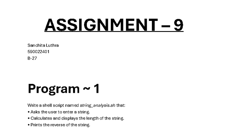 Assignment 9: Shell Script for String Analysis - Studocu