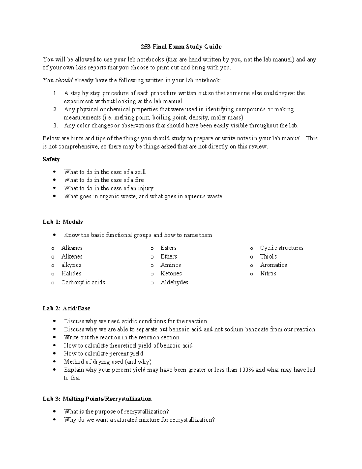 253 Lab Final Exam Review Guide: Key Concepts and Procedures - Studocu