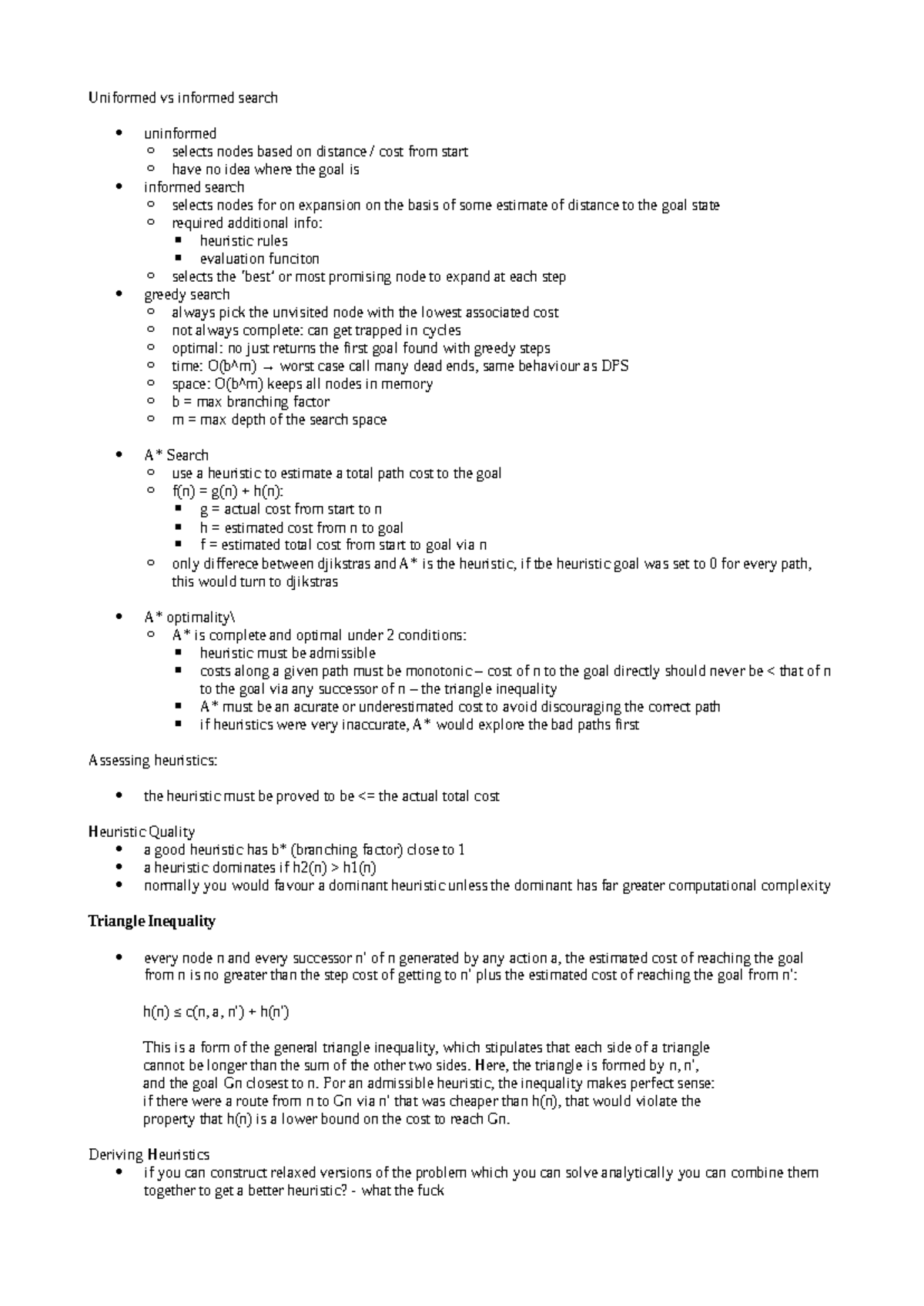 A* Search Algorithm: Informed vs. Uninformed Search Techniques - Studocu