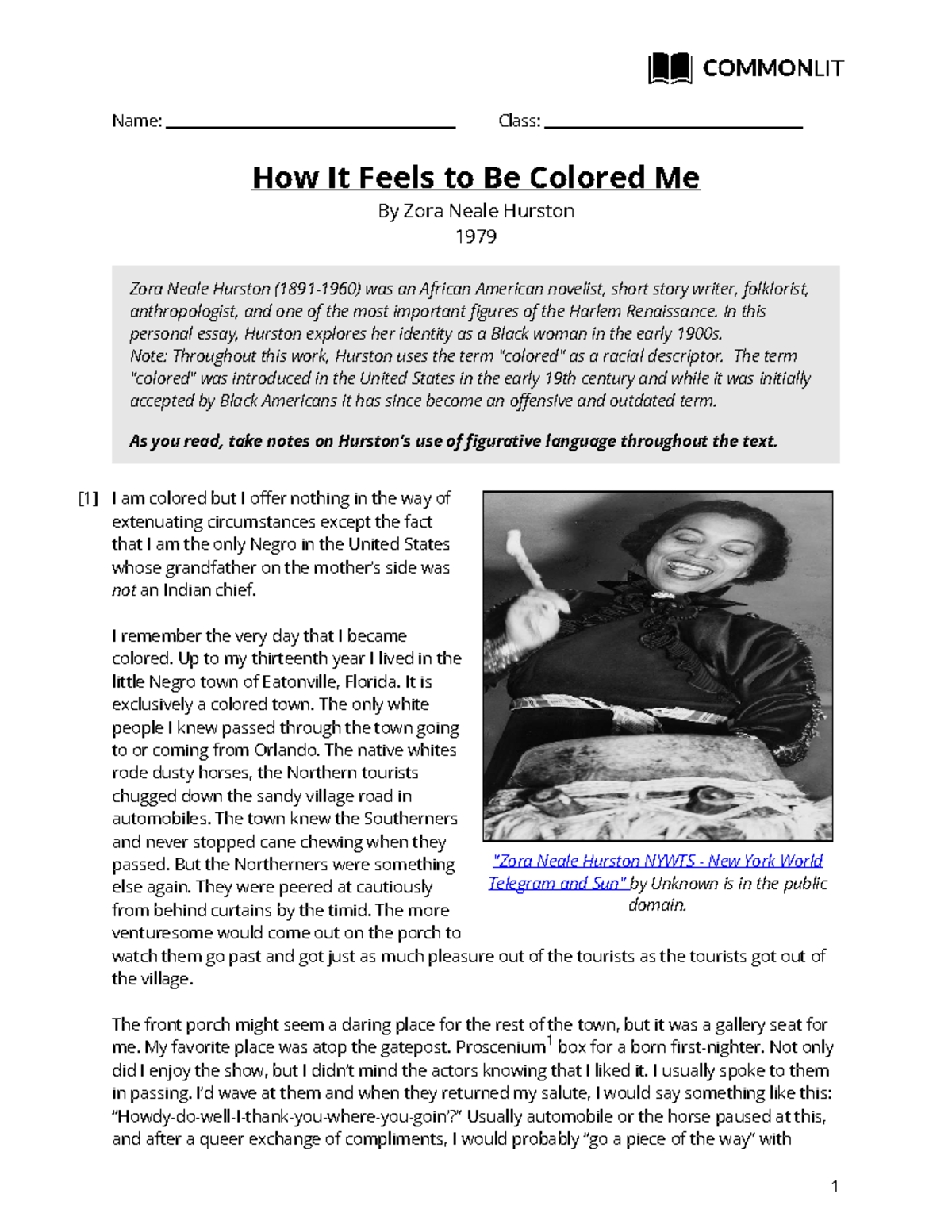 ENG101 Essay Notes: How It Feels to Be Colored Me by Zora Neale Hurston ...