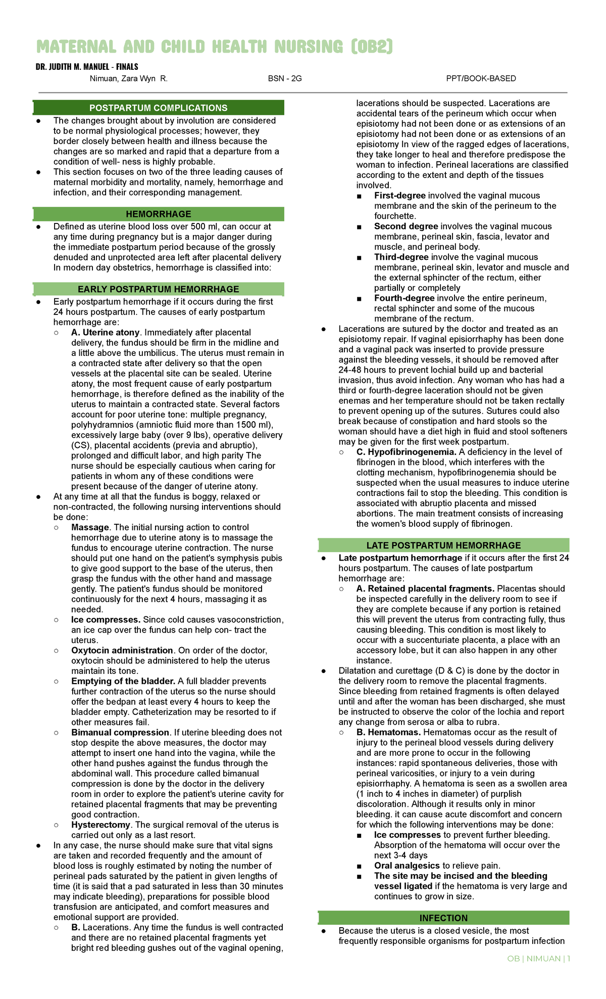 OB 2 Finals: Key Insights on Postpartum Hemorrhage & Complications - Studocu