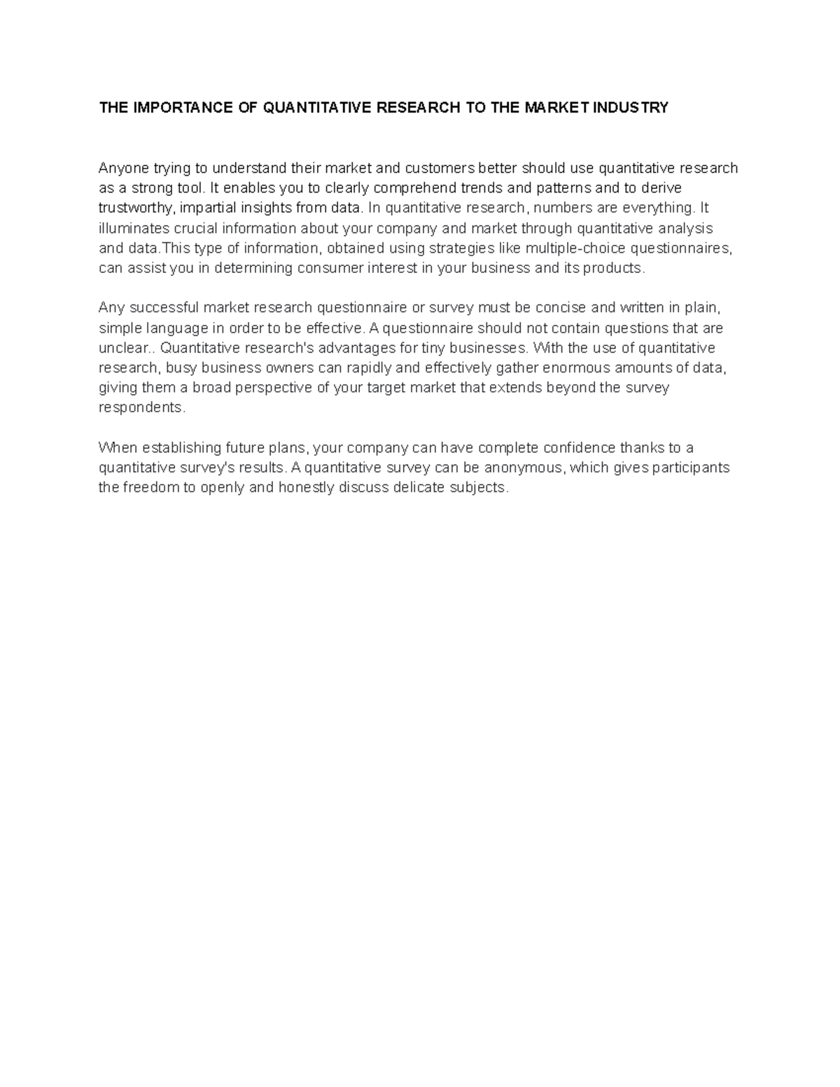 THE Importance OF Quantitative Research TO THE Market Industry - THE ...