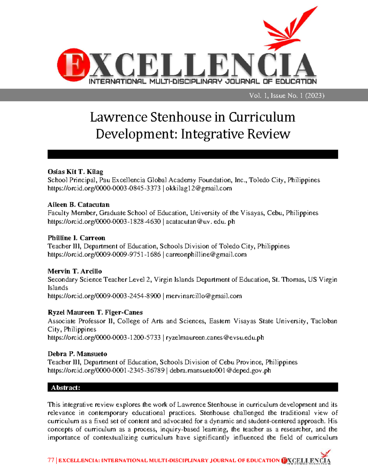 V1I1: Integrative Review of Lawrence Stenhouse's Curriculum Development ...