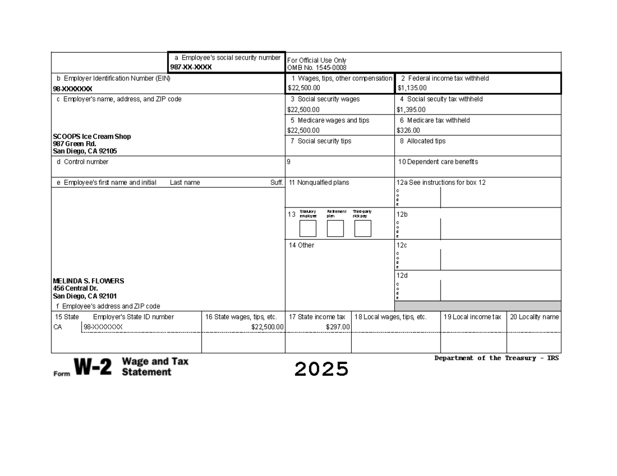 Melinda Flowers W-2 Form (2025) - IRS Document - Studocu