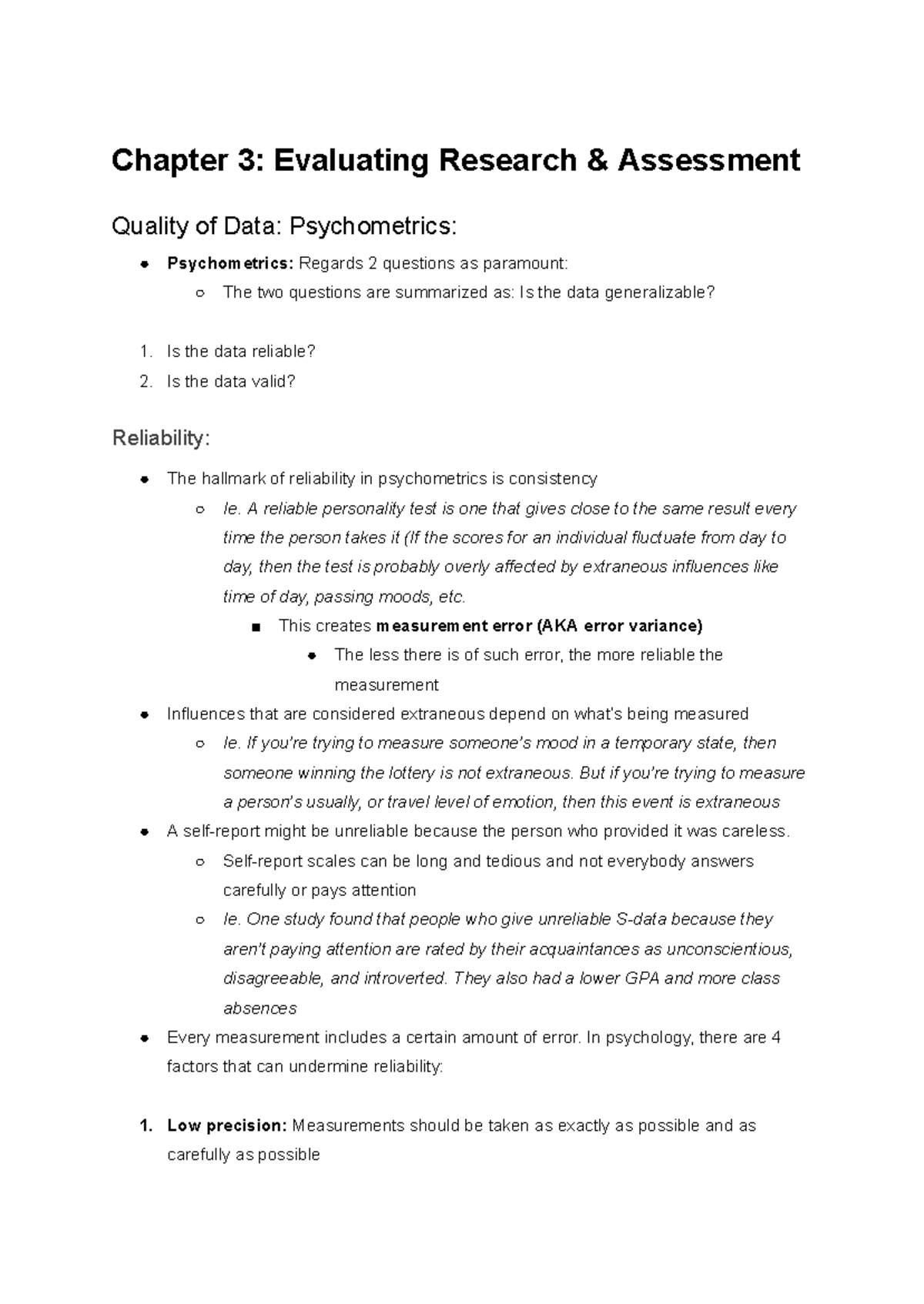 Psych 2B03: Chapter 3 - Evaluating Research Quality in Psychometrics ...