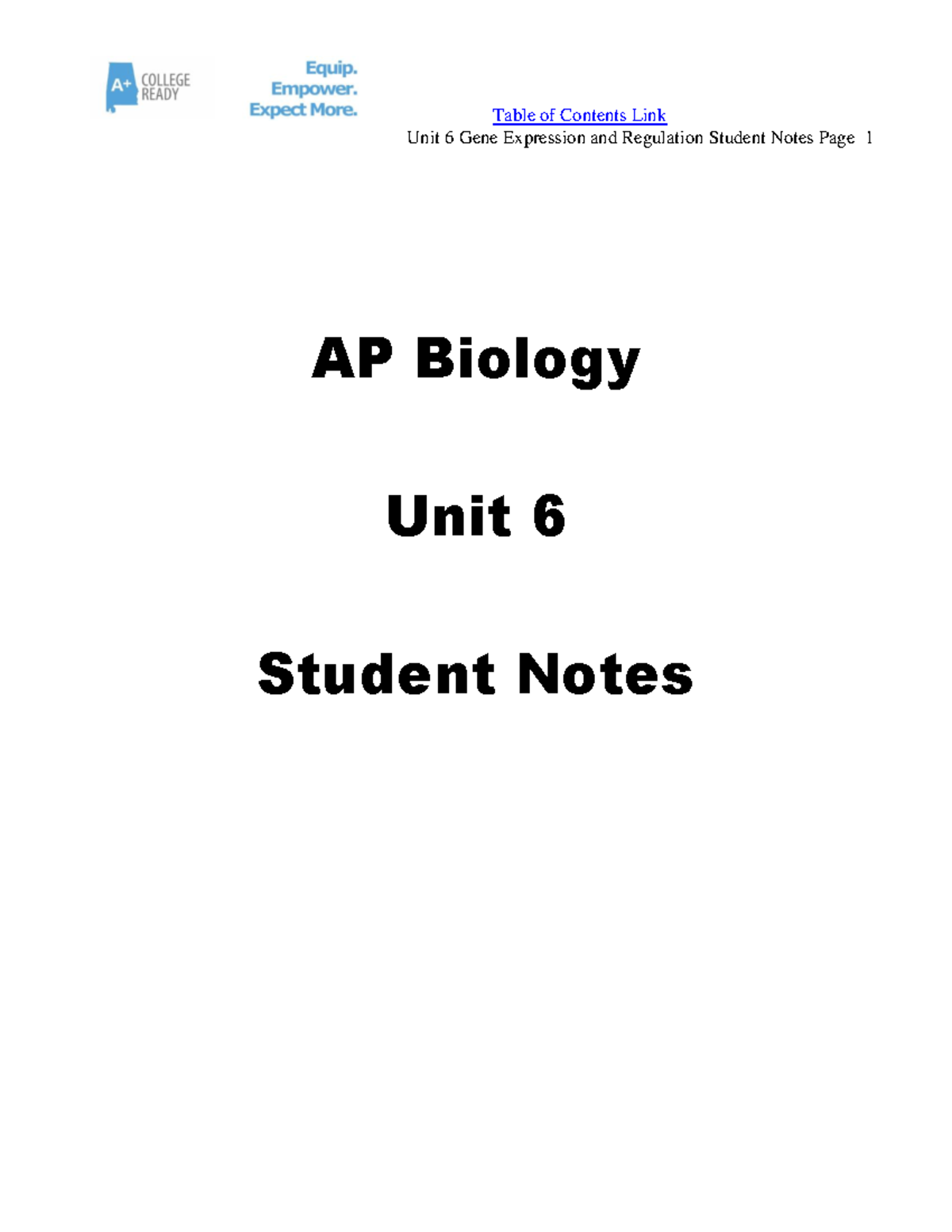 Unit 6 Complete Student Notes - Unit 6 Gene Expression and Regulation ...