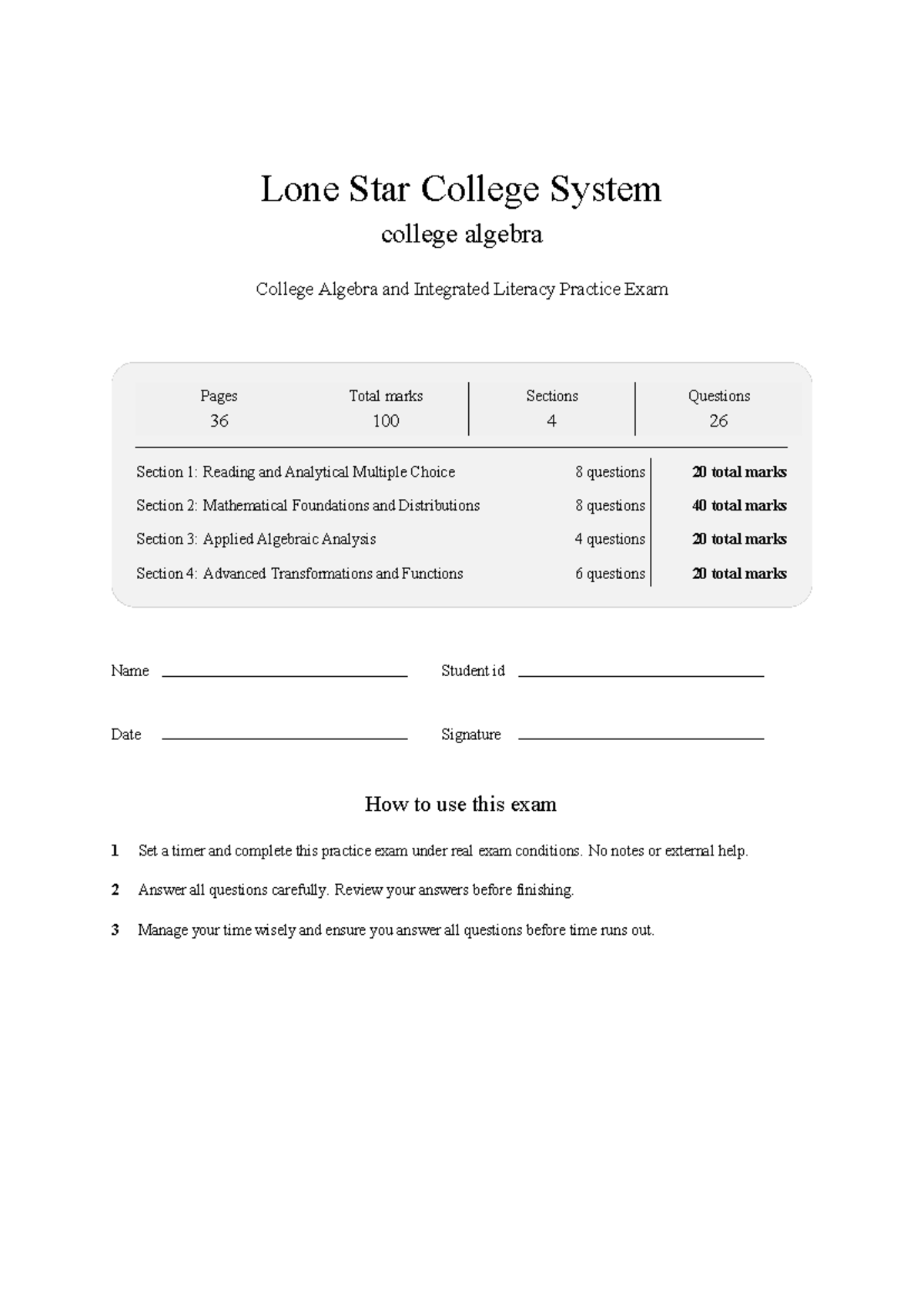 MATH 1314 A002 College Algebra Mock Exam Study Notes 2026 - Studocu