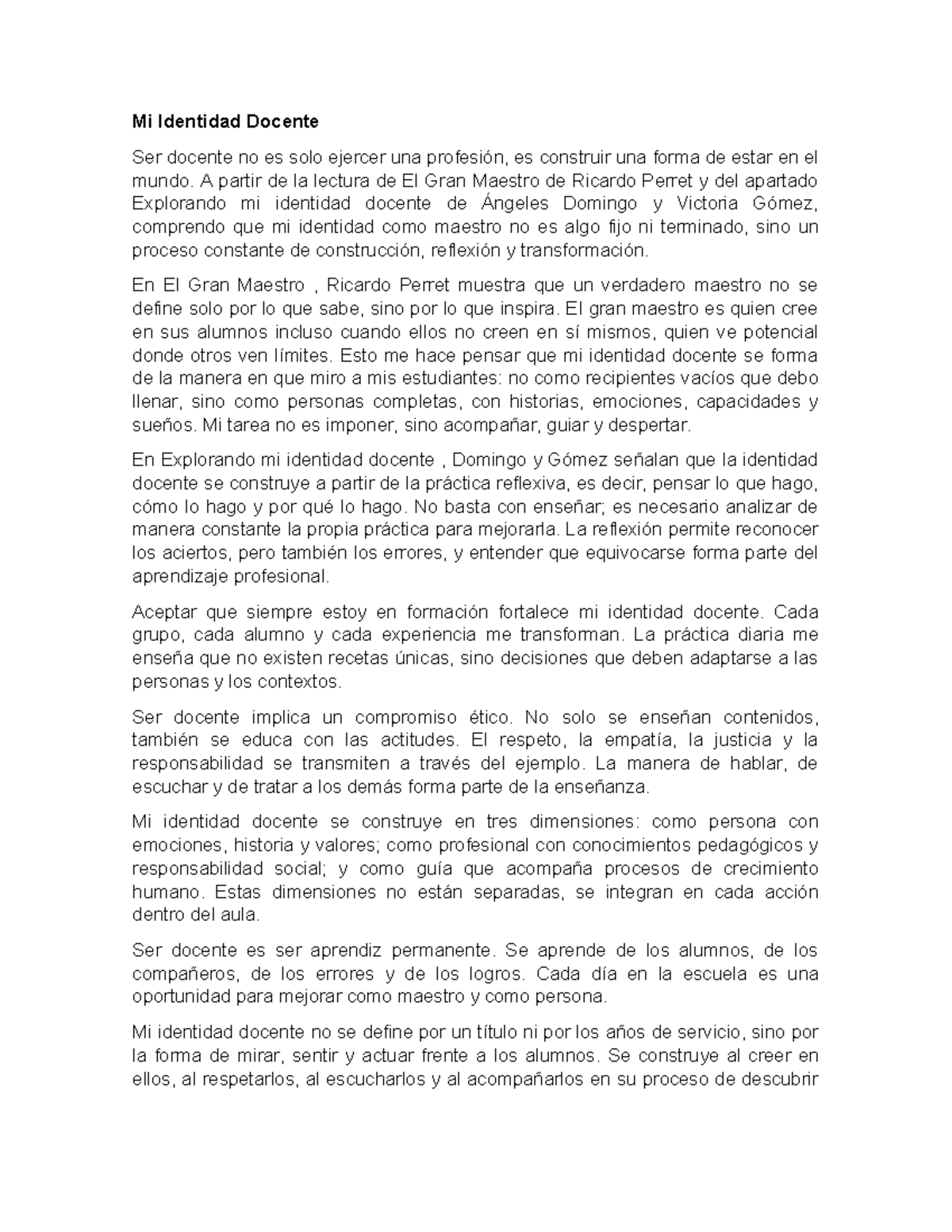 Mi Identidad Docente: Reflexiones y Crecimiento Profesional - Studocu