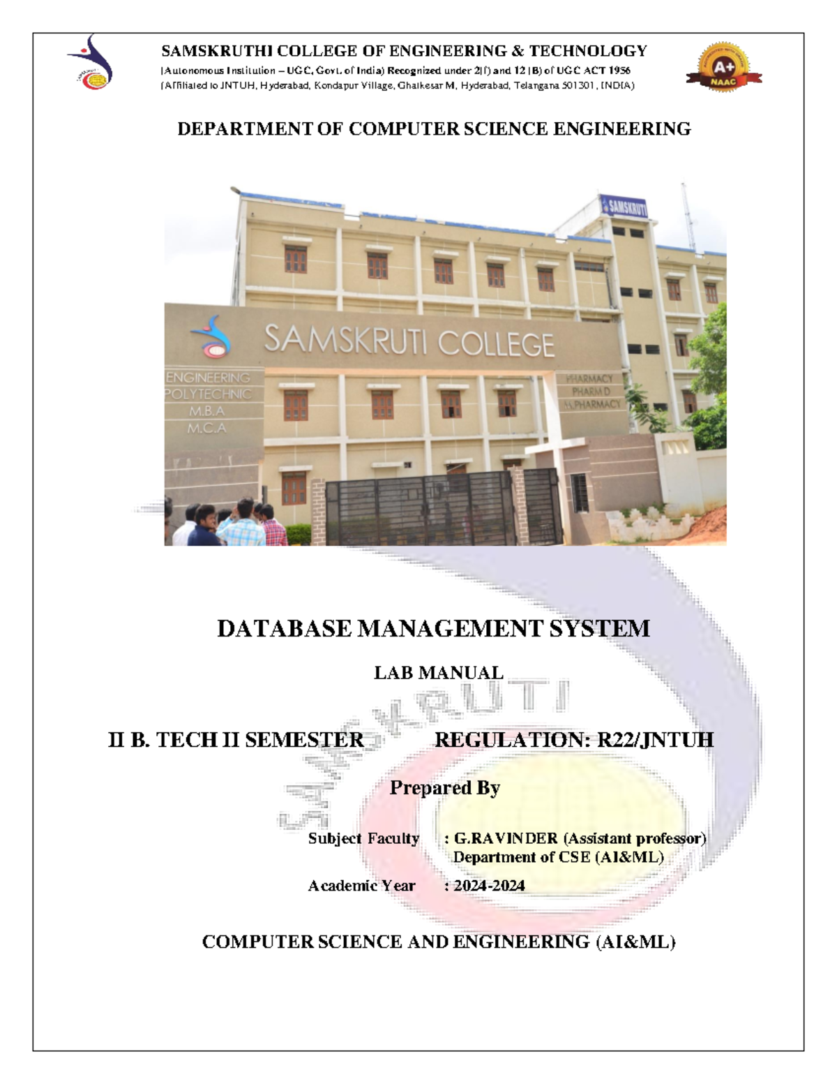 DBMS Lab Manual for II B.Tech II Sem R22 by G. Ravinder - Studocu