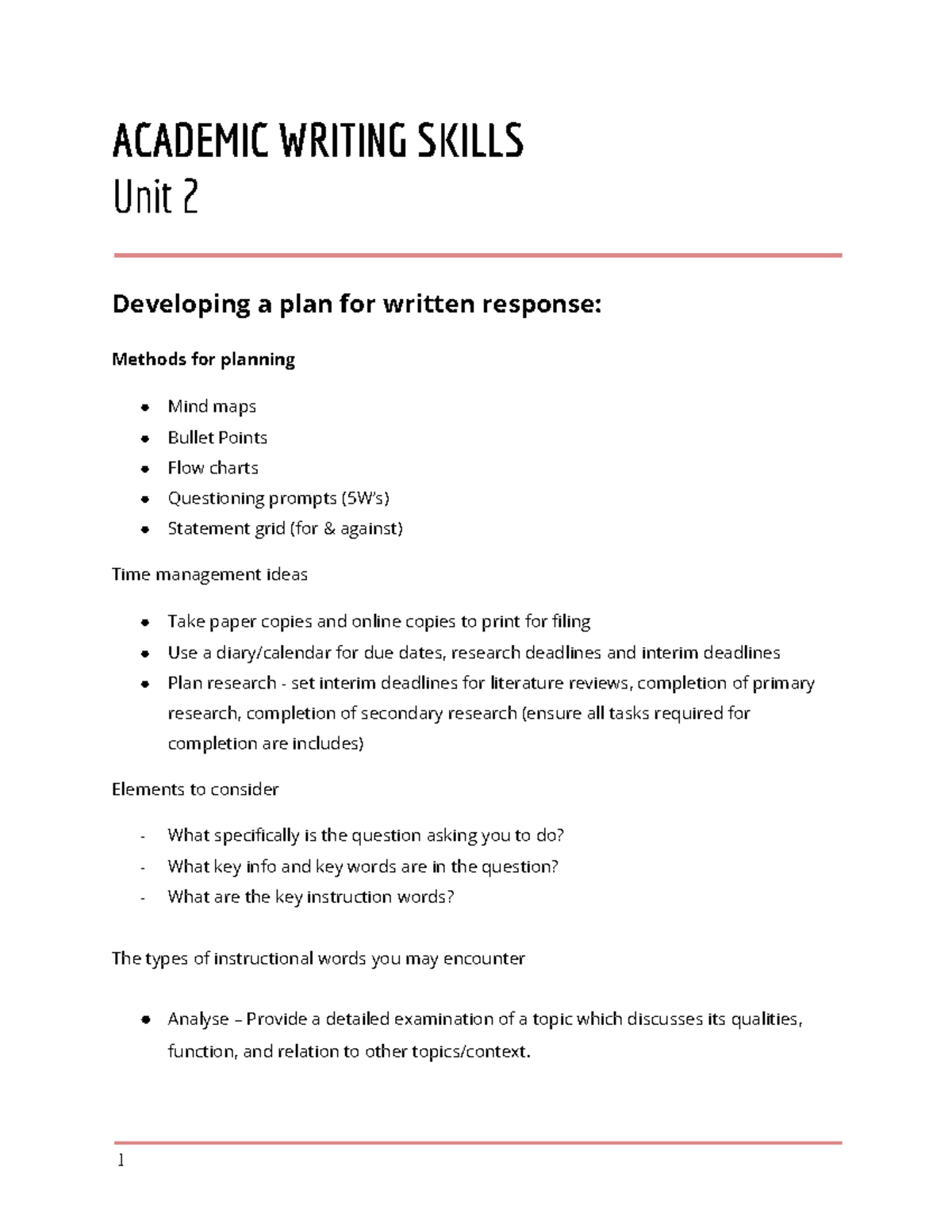 Academic Writing Skills Unit 2: Planning & Structuring Your Response ...
