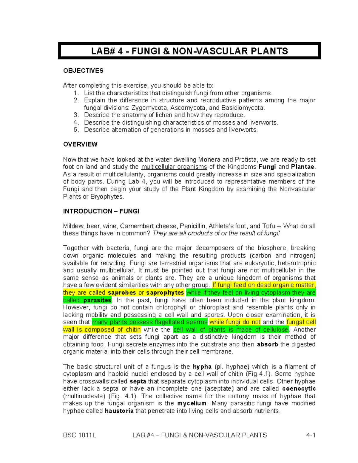 Lab 04 Fungi & Non-Vasc Plants 2 - LAB# 4 - FUNGI & NON-VASCULAR PLANTS ...