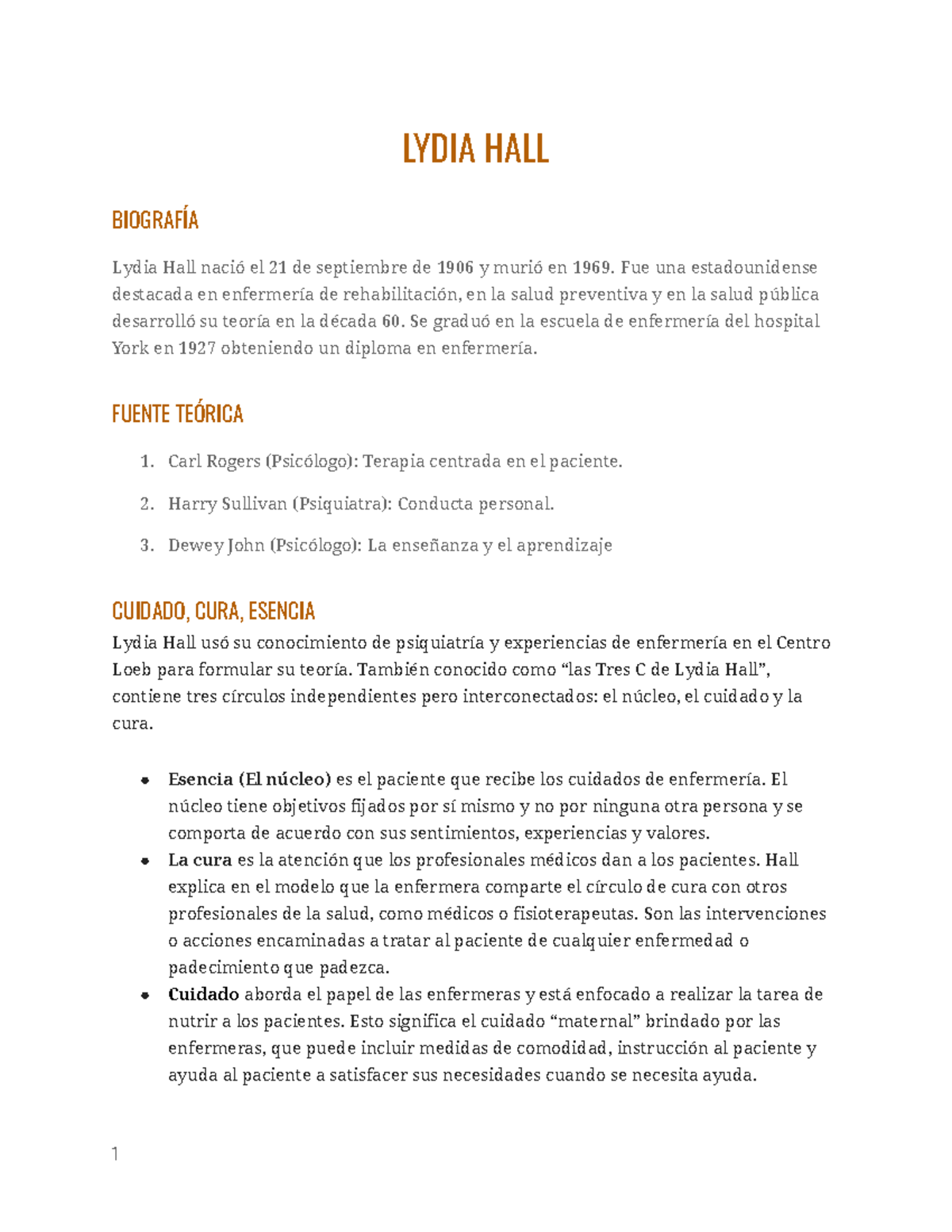 Teoría de Lydia Hall en Enfermería: Cuidado, Cura y Esencia - Studocu