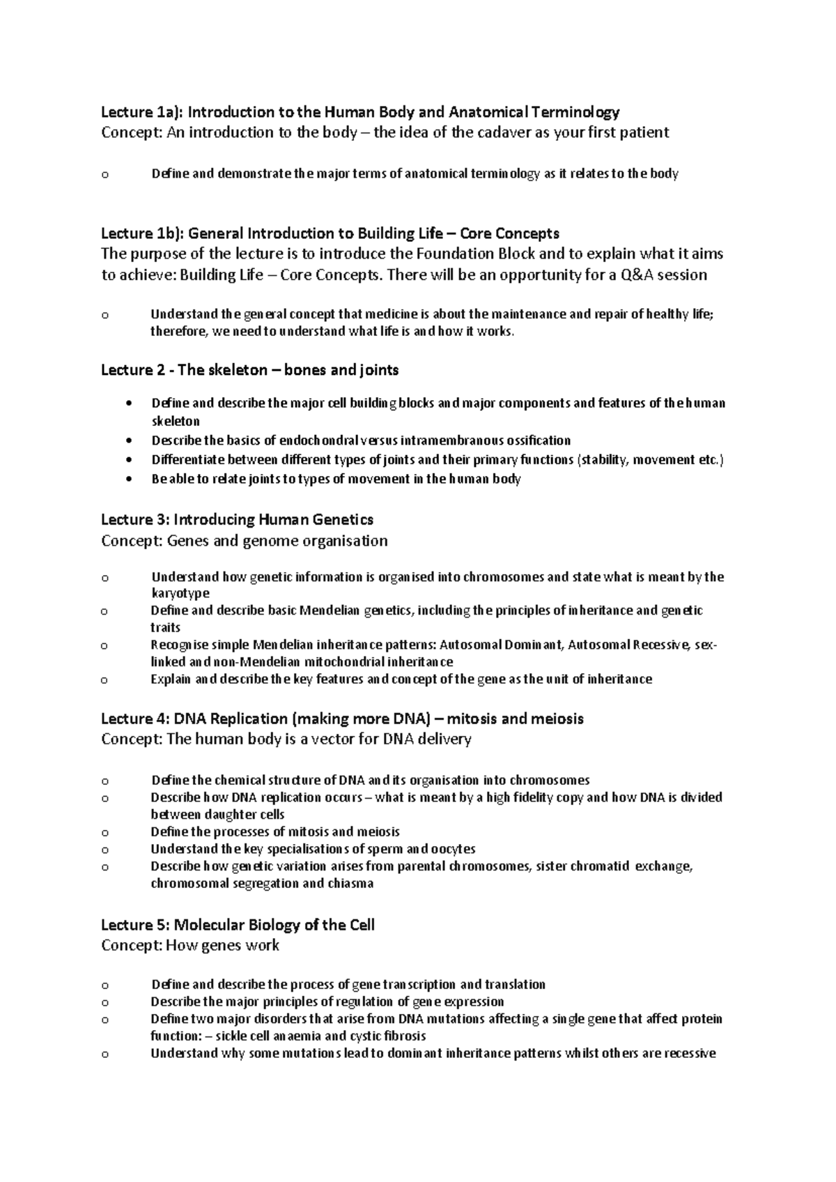 Foundation Block Year 1: Human Body & Anatomy Learning Outcomes 2022-23 ...