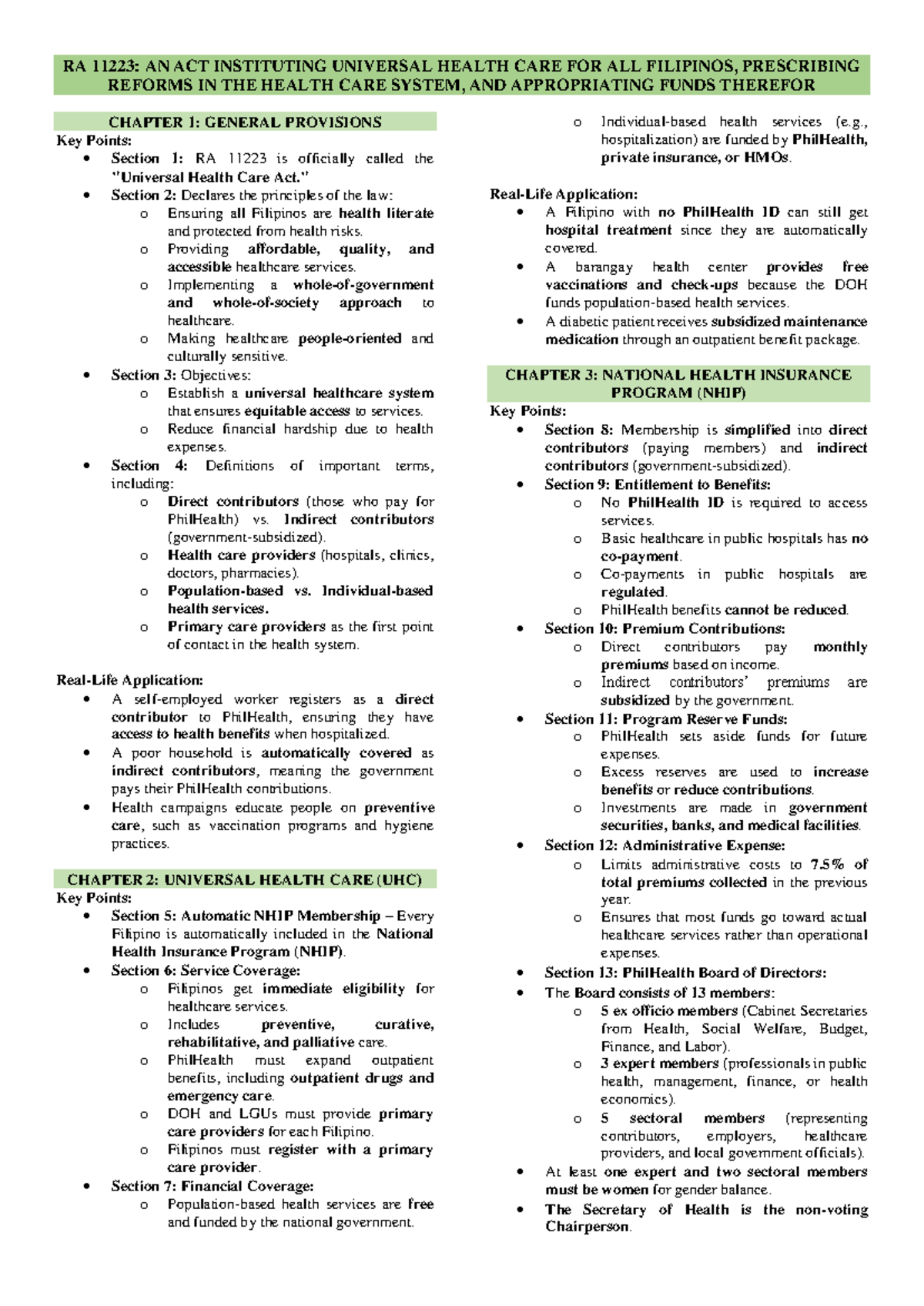 RA 11223: Universal Health Care Act Overview and Key Provisions - Studocu