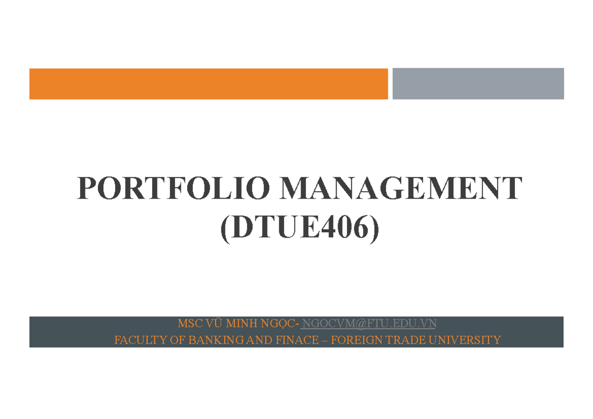 DTUE406 Portfolio Management: Chapter 4 - Asset Pricing Models Overview ...