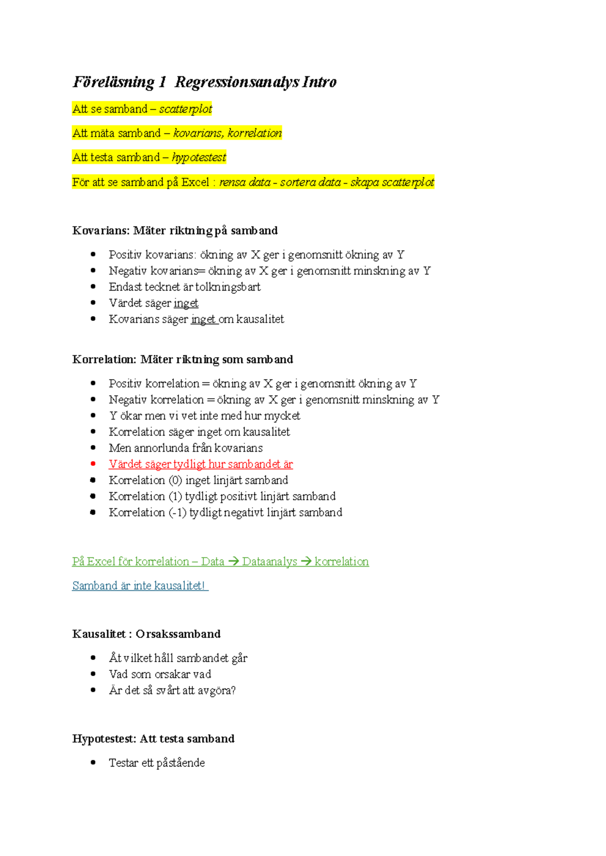 Statistik 1B - Föreläsning 1: Introduktion till Regressionsanalys - Studocu