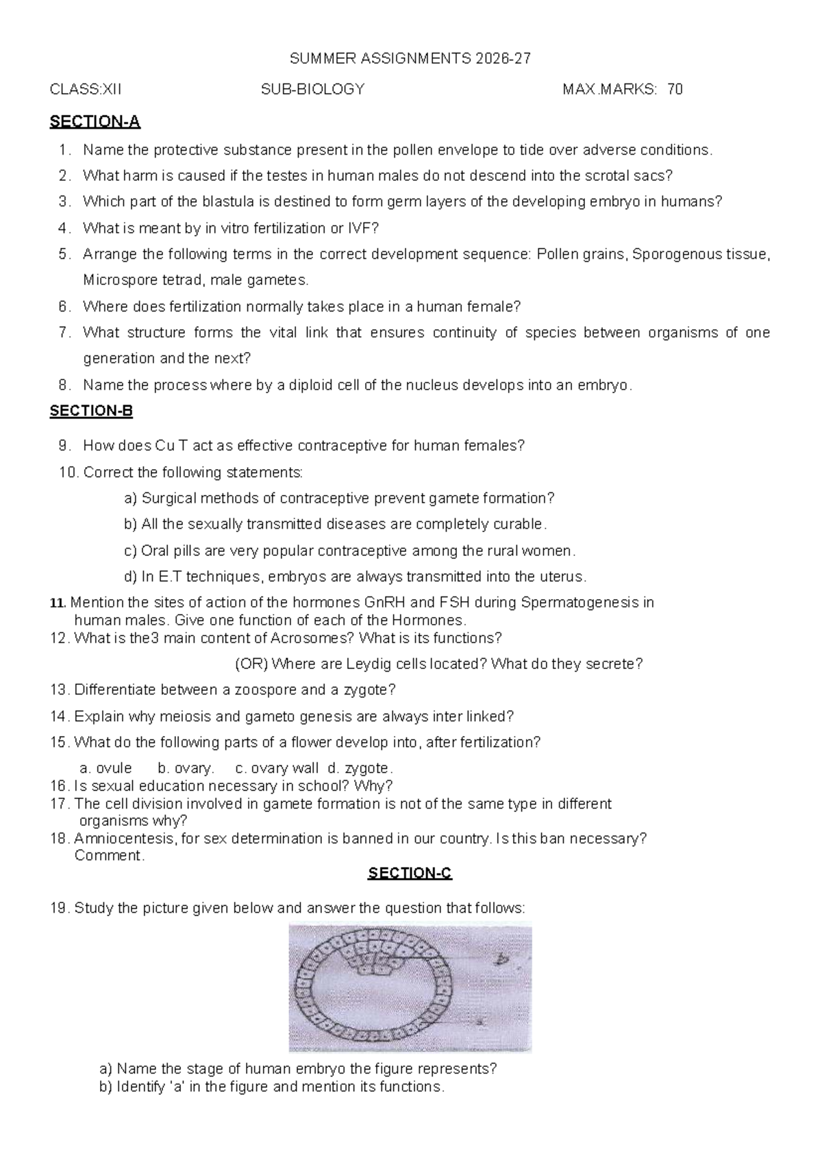 Summer Assignments XII A: Biology Questions & Concepts 2026-27 - Studocu