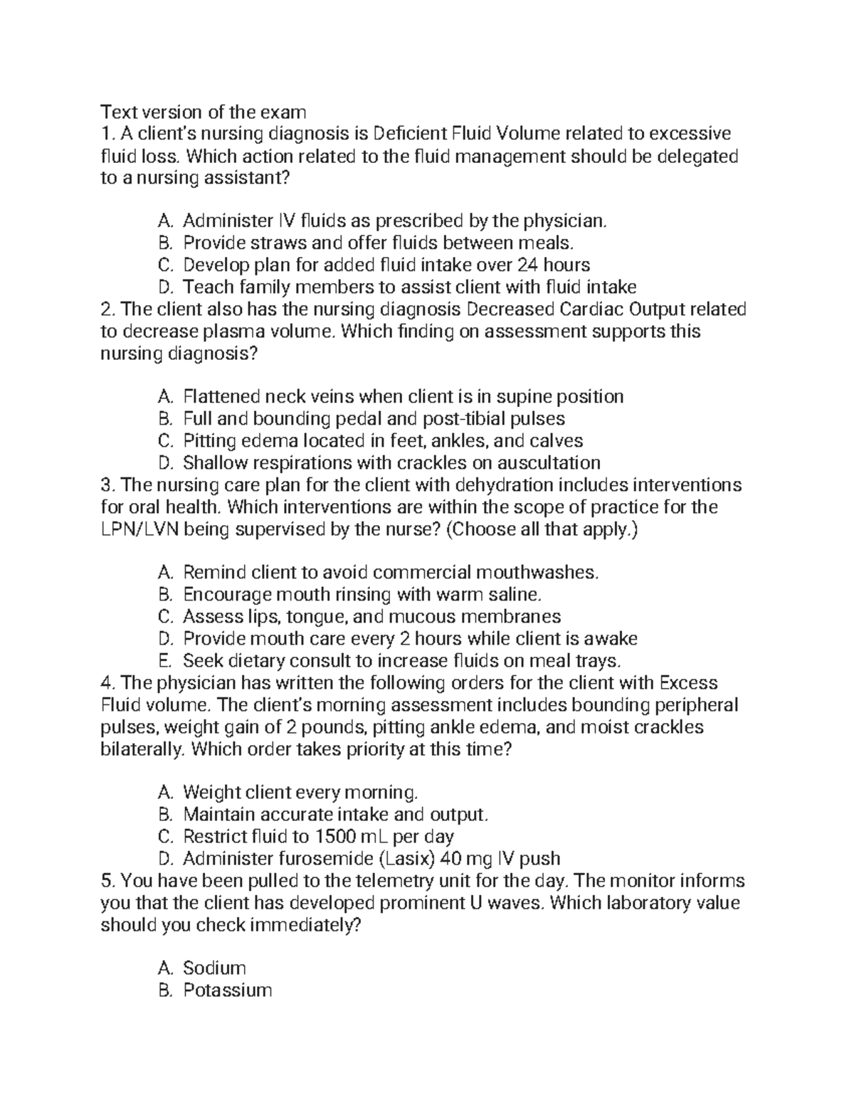 Medsurg Final Exam Prep: Fluid Imbalance & Acid-Base Disorders - Studocu