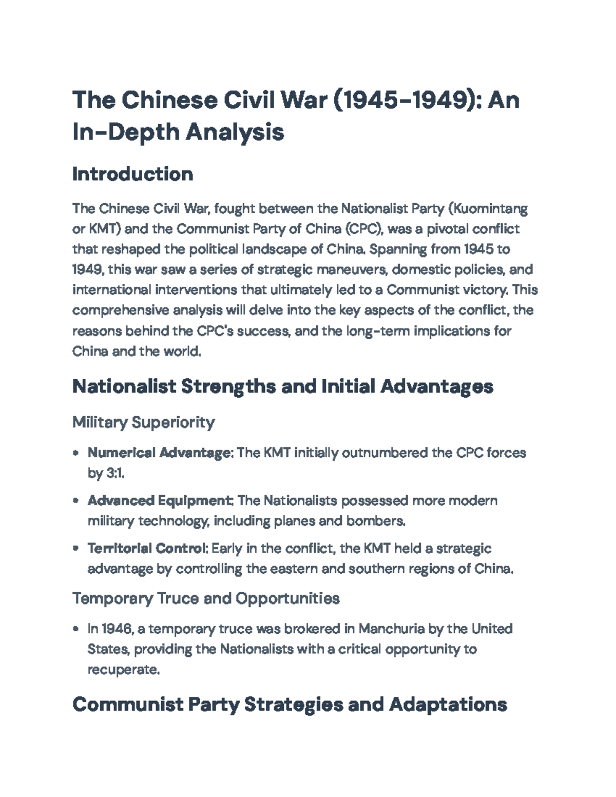 The Chinese Civil War (1945-1949): Key Factors for Communist Victory ...