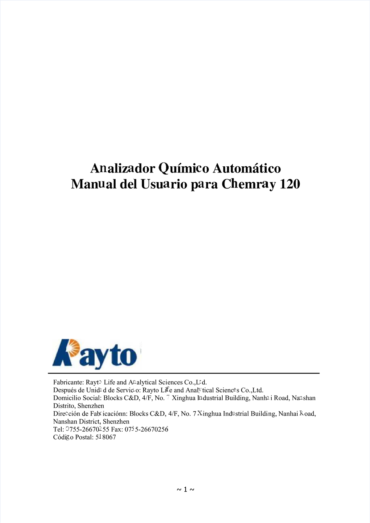 Manual de Operación de ChemRay 120 - Versión en Español - Studocu